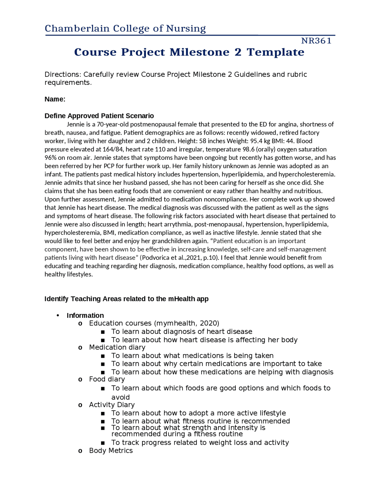 NR361 Course Project Milestone 2 Template: Heart Disease Management ...