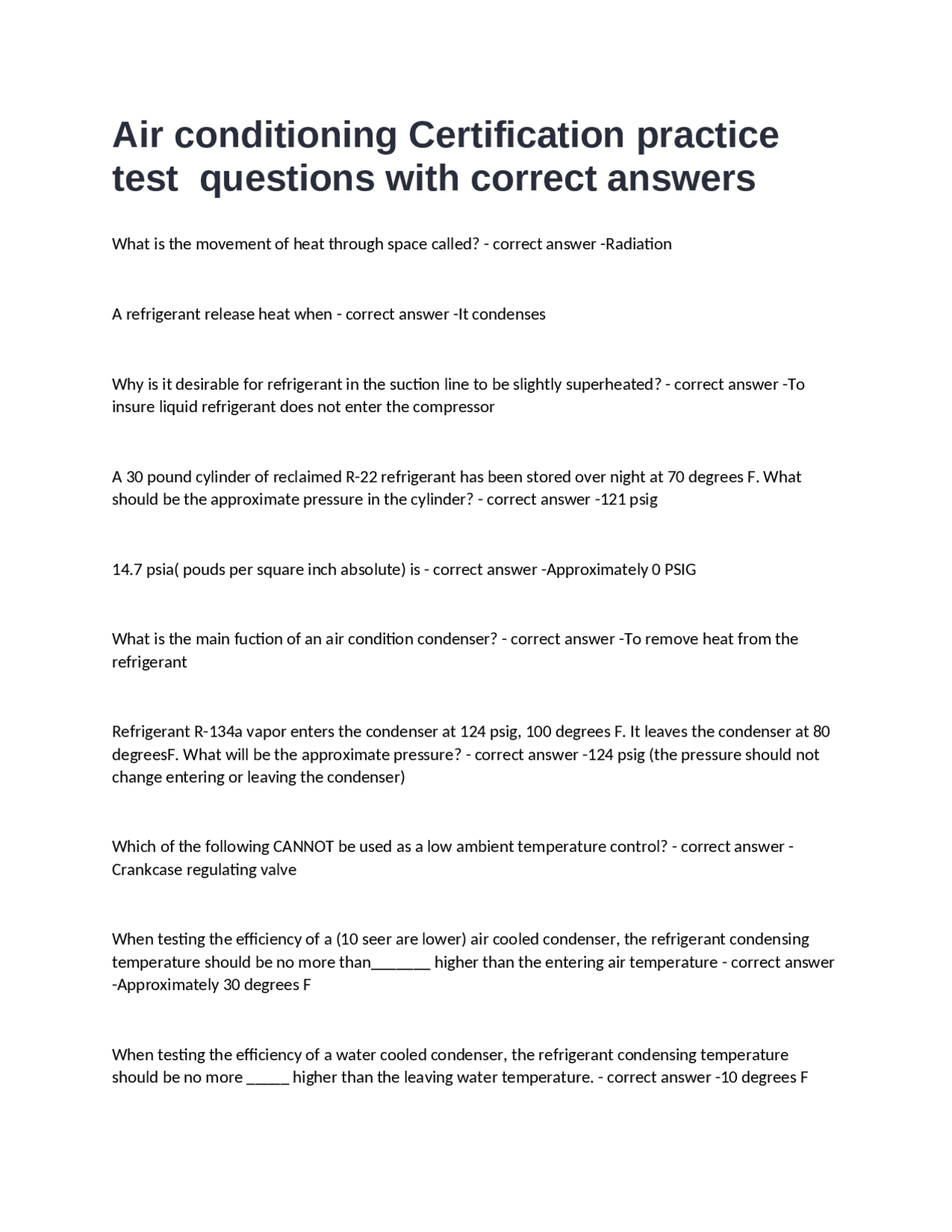 Air Conditioning Certification Practice Test Questions and Answers ...
