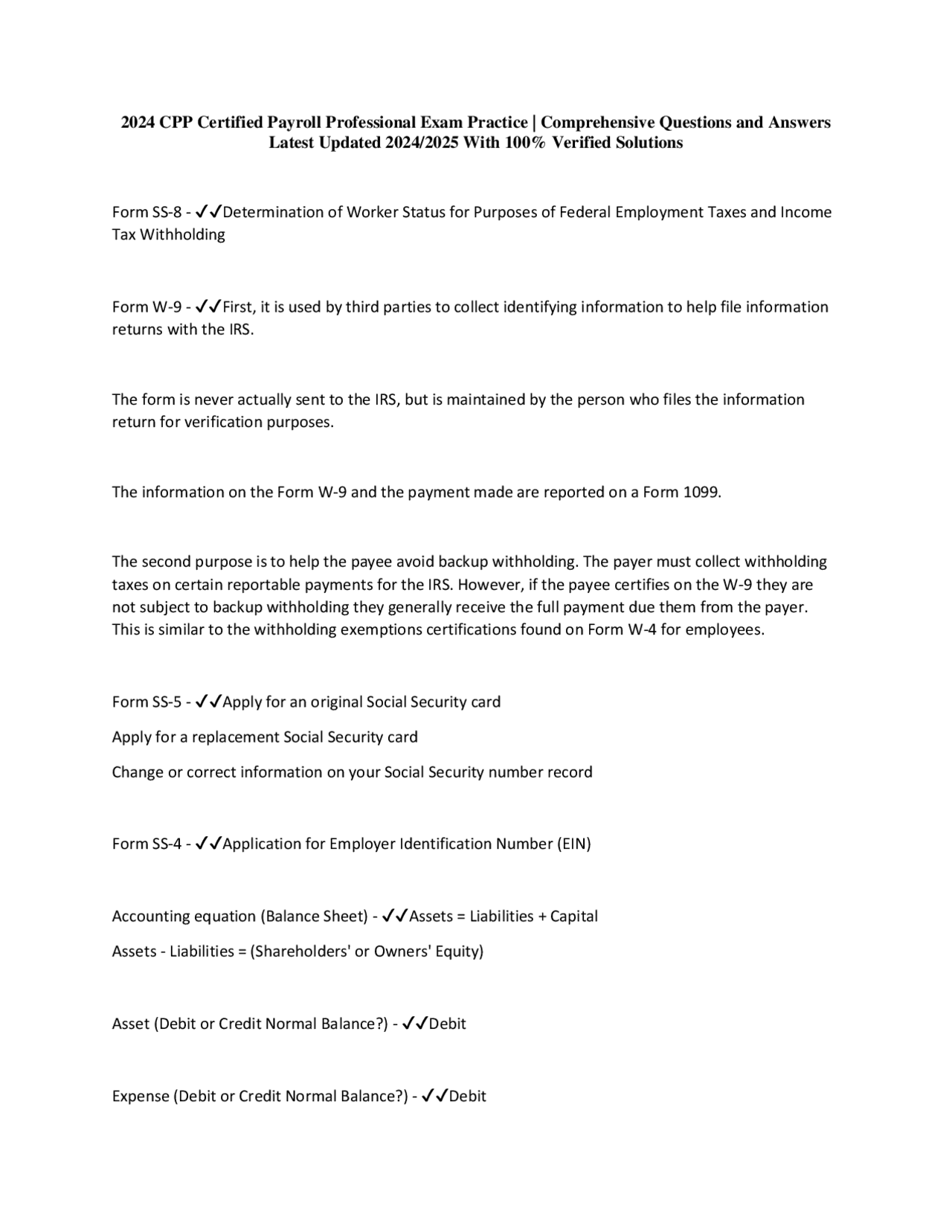 CPP Certified Payroll Professional Exam Practice Questions and Answers ...