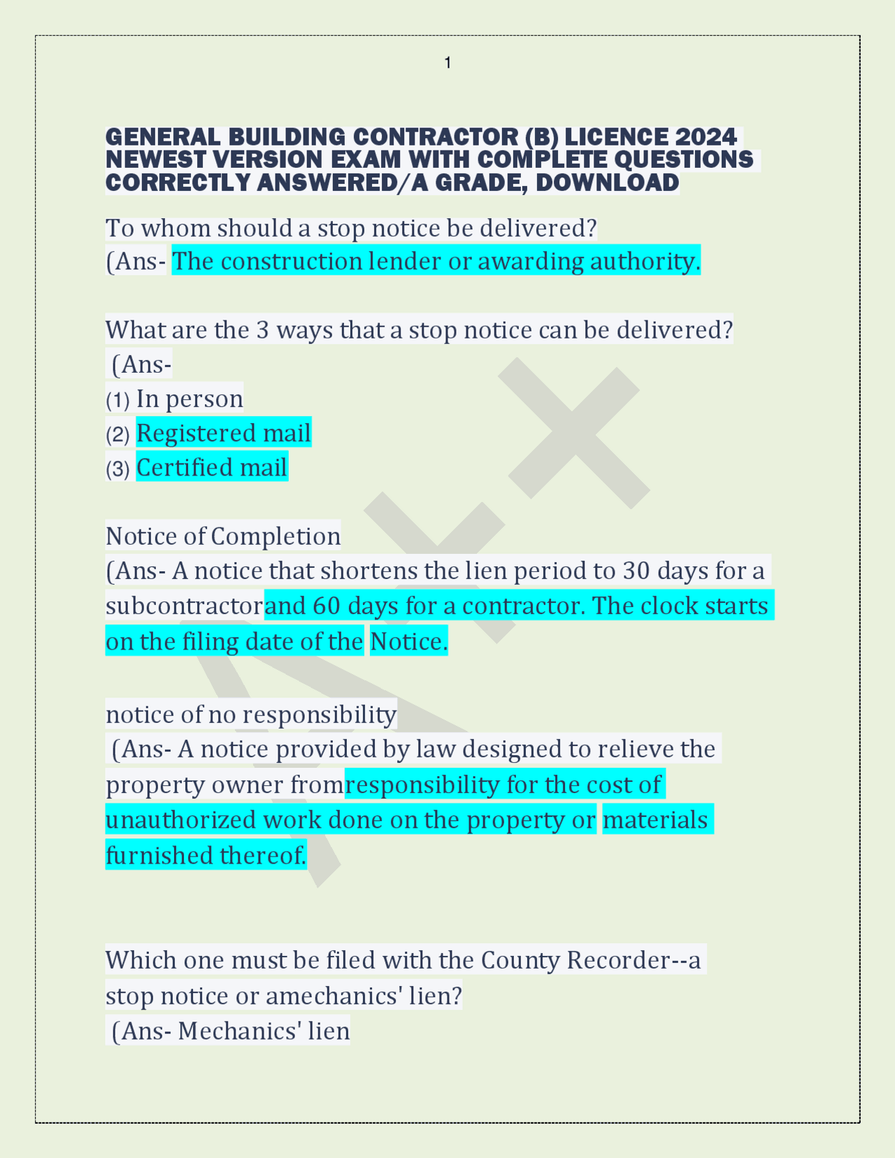 GENERAL BUILDING CONTRACTOR (B) LICENCE 2024 NEWEST VERSION EXAM WITH ...