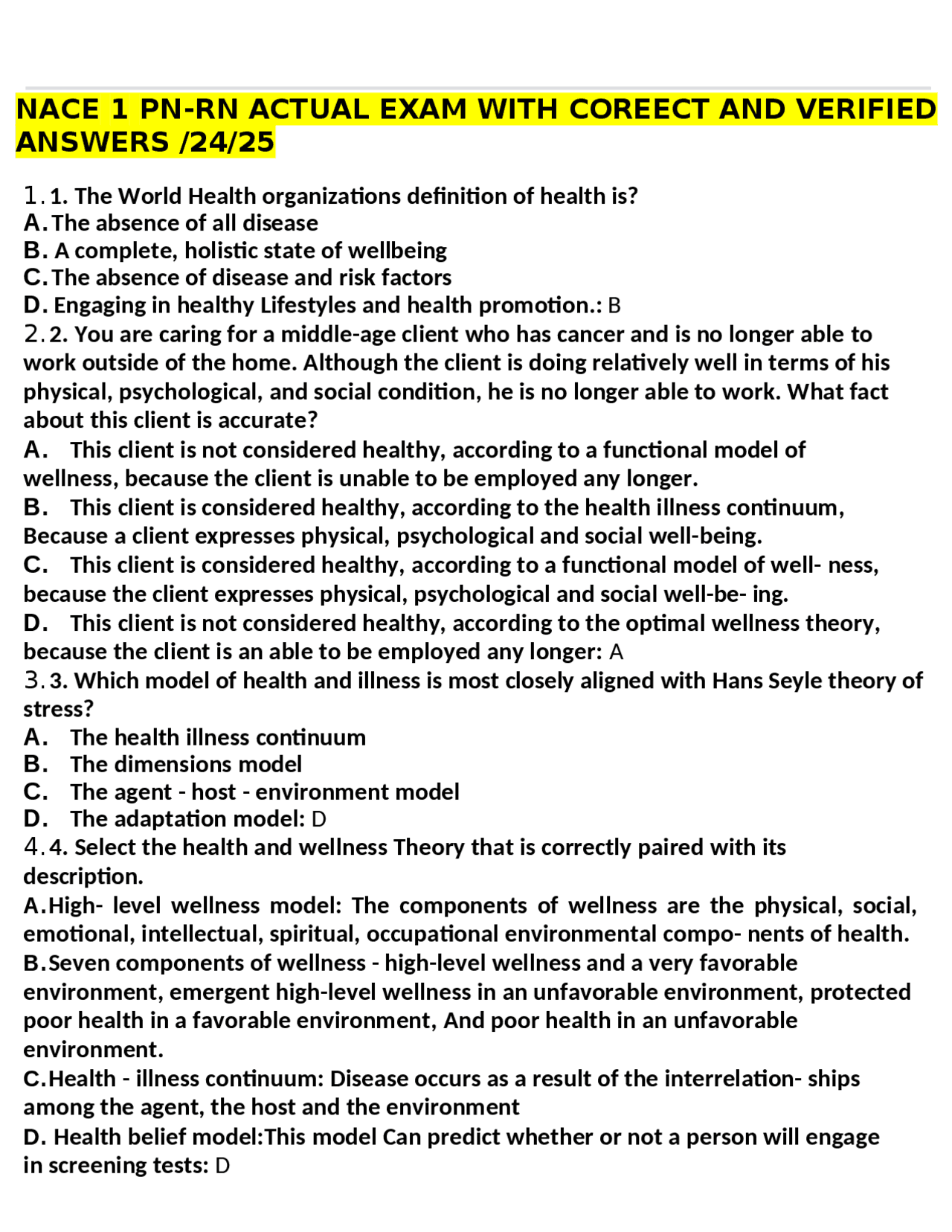 NACE 1 PN-RN Actual Exam with Correct and Verified Answers | Exams ...