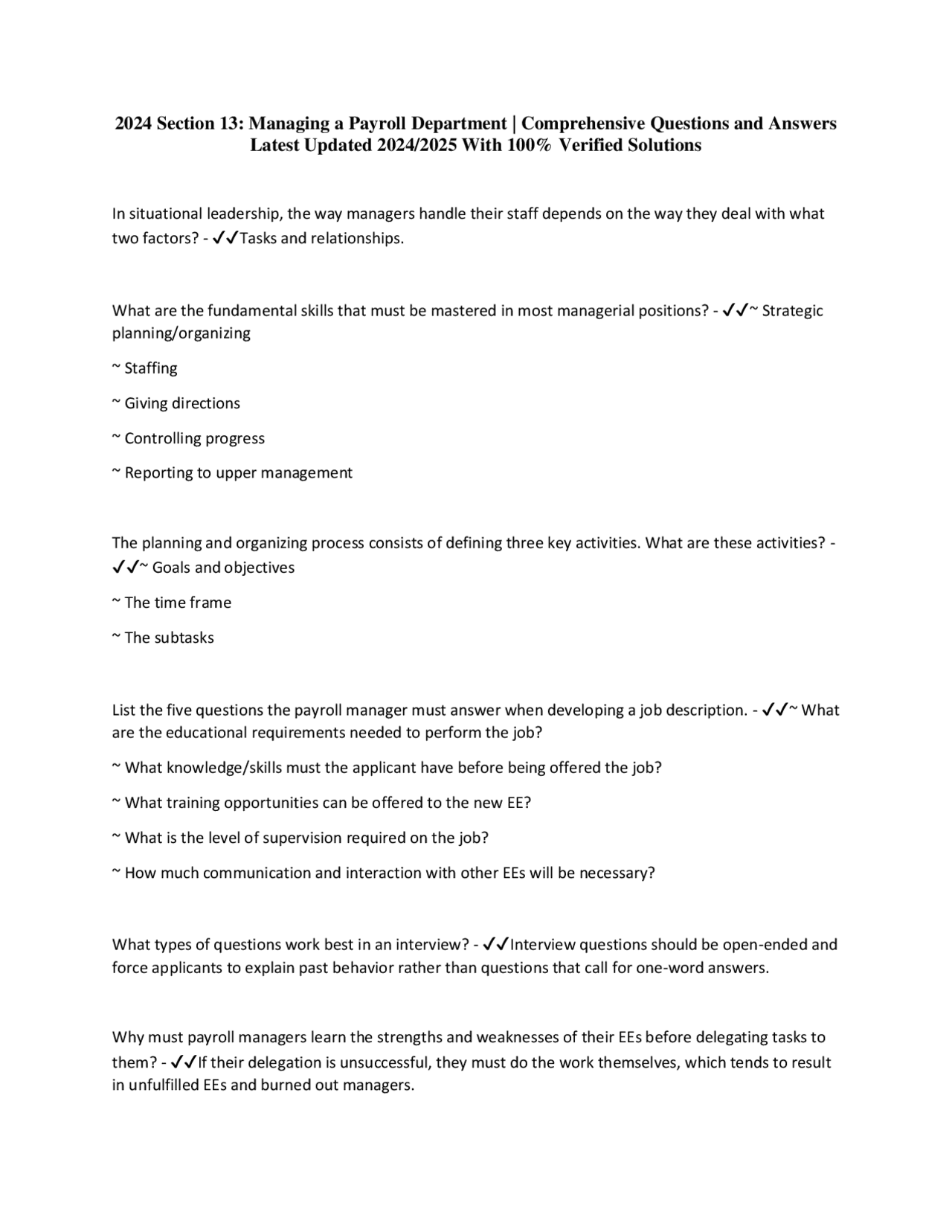 Payroll Department Management: Comprehensive Questions and Answers ...