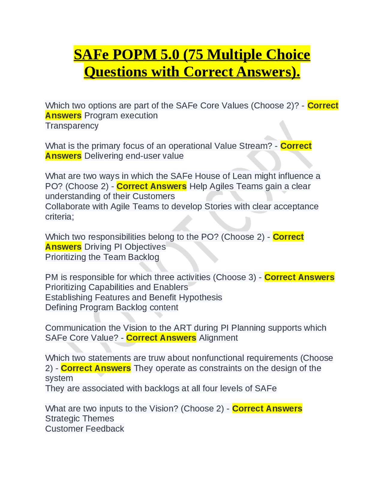 SAFe POPM 5.0 Multiple Choice Questions and Answers | Exams Port ...