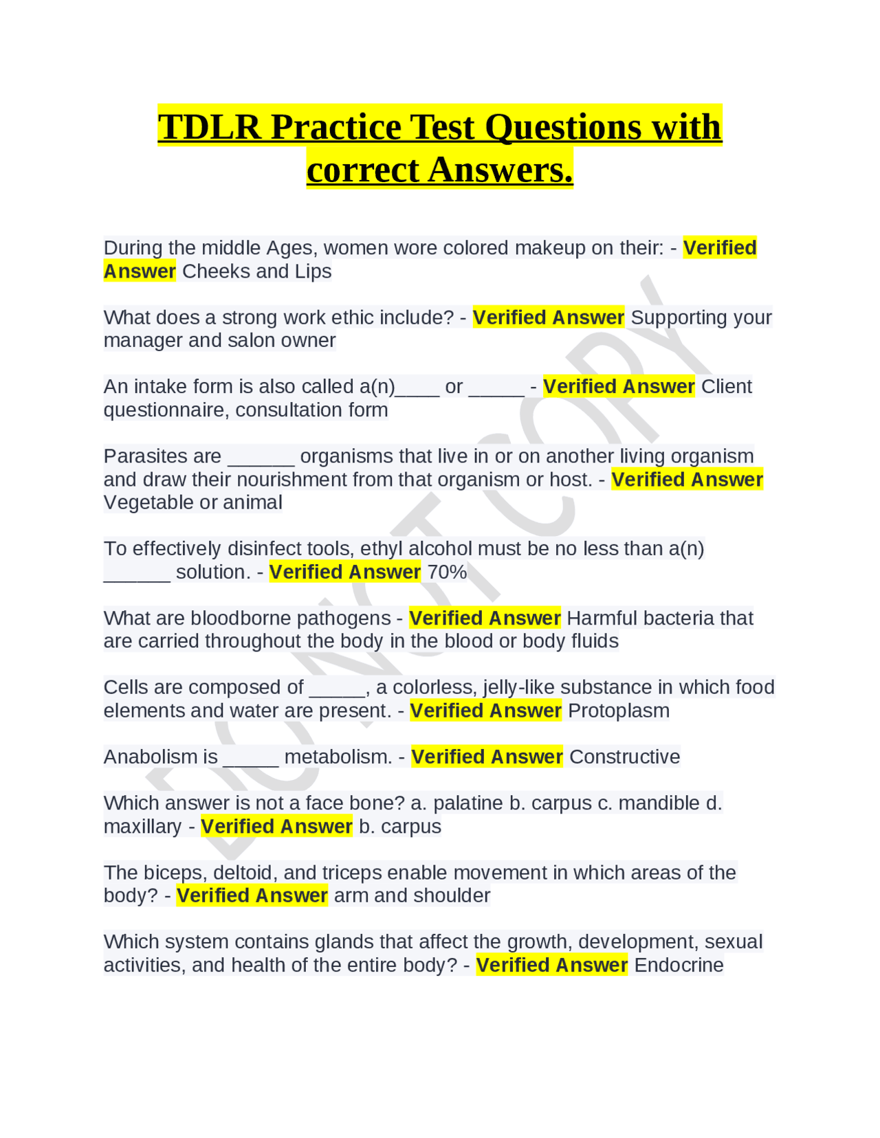 TDLR Practice Test Questions and Answers for Cosmetology | Exams ...