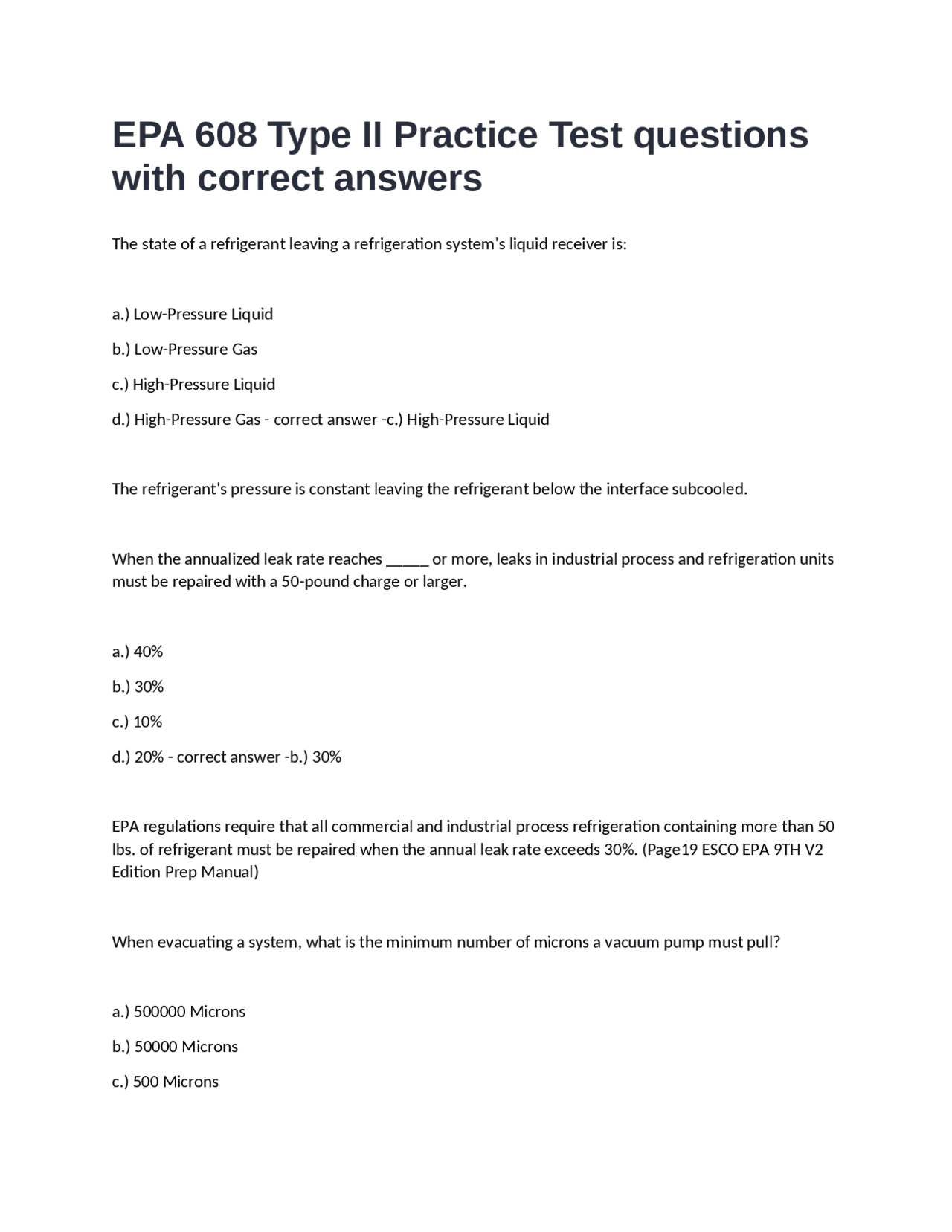 EPA 608 Type II Practice Test questions with correct answers. | Exams ...