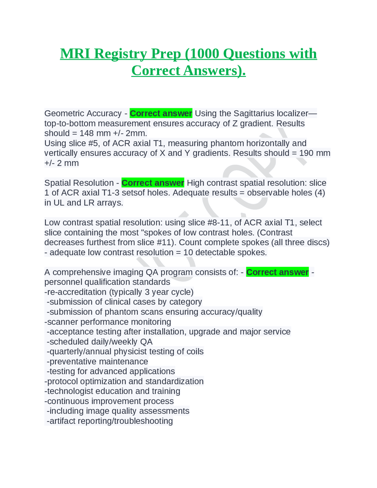 MRI Registry Prep (1000 Questions with Correct Answers). | Exams ...