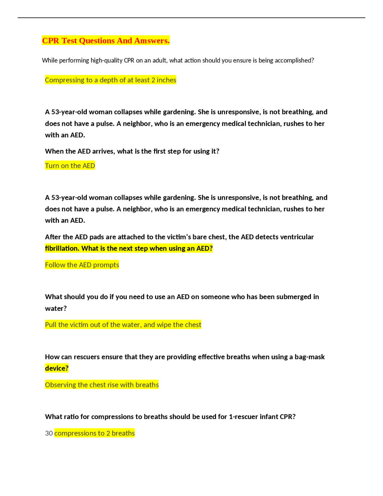 CPR Test Questions and Answers: A Comprehensive Guide for Healthcare ...