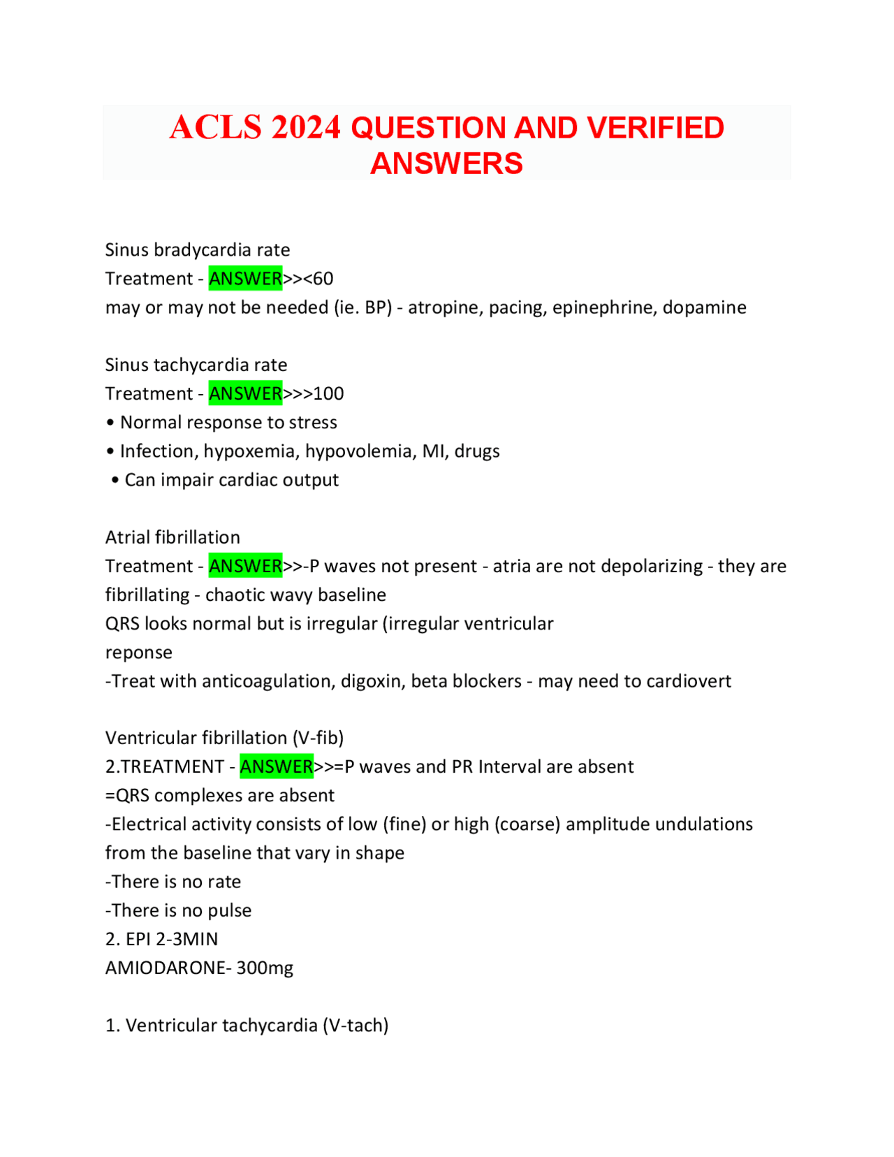 ACLS 2024: Questions and Verified Answers for Medical Professionals ...