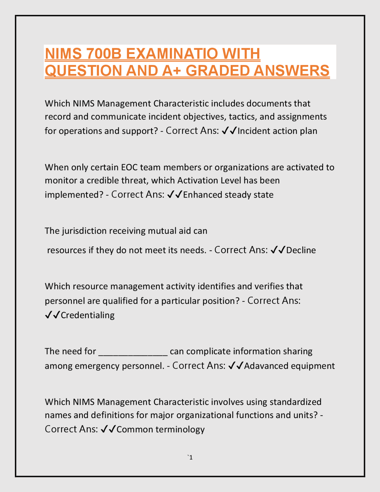 NIMS 700B Examination Questions and Answers | Exams Advanced Education ...