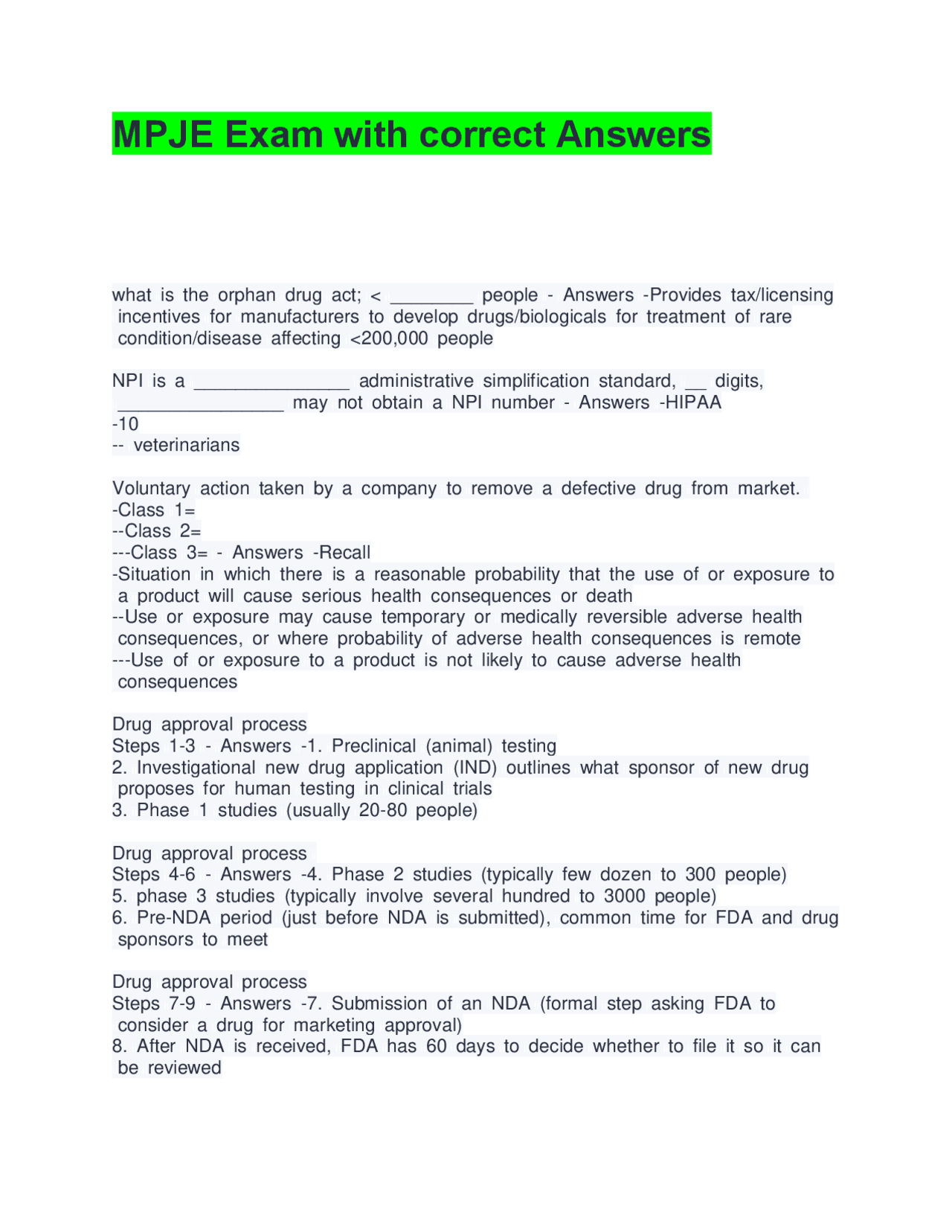 MPJE Exam with correct Answers | Exams Nursing | Docsity