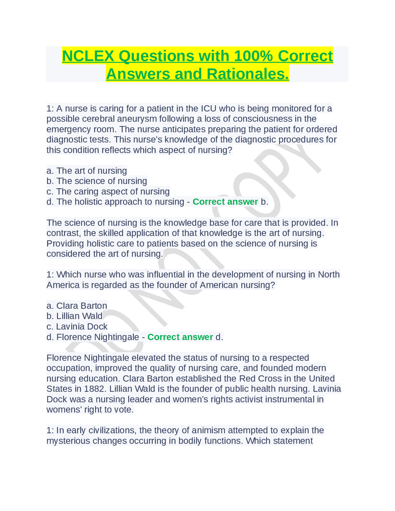 NCLEX Questions with 100% Correct Answers and Rationales | Exams ...