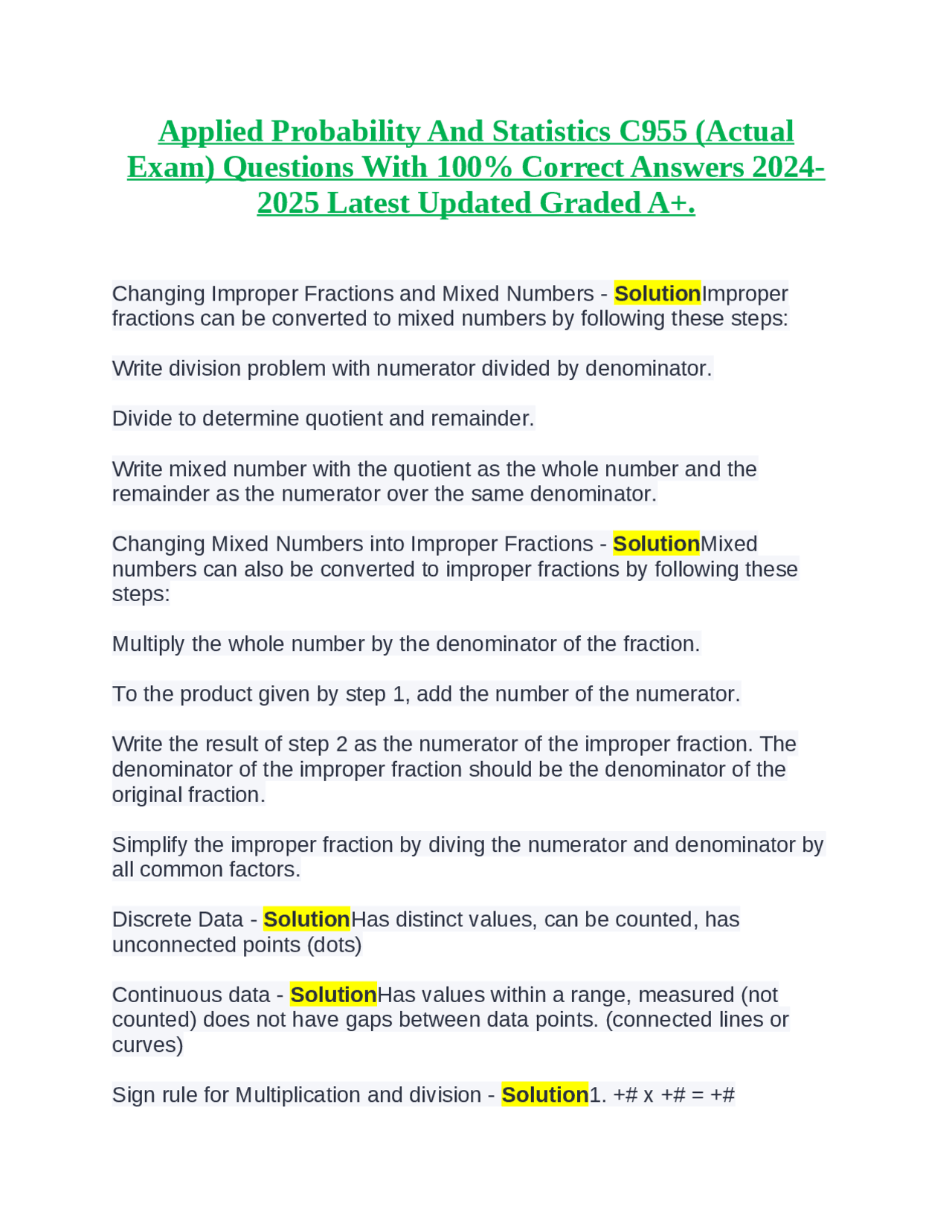 Applied Probability and Statistics: C955 Exam Questions and Answers ...