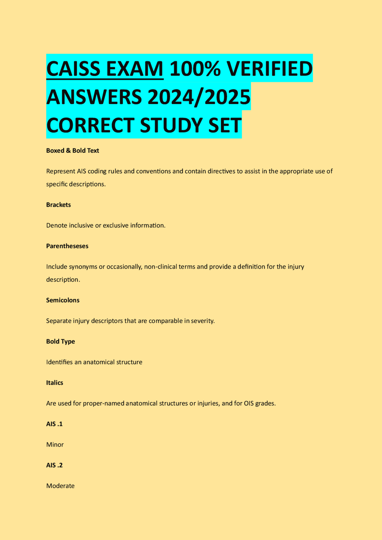 CAISS EXAM 100% VERIFIED ANSWERS 2024/2025 CORRECT STUDY SET | Exams ...