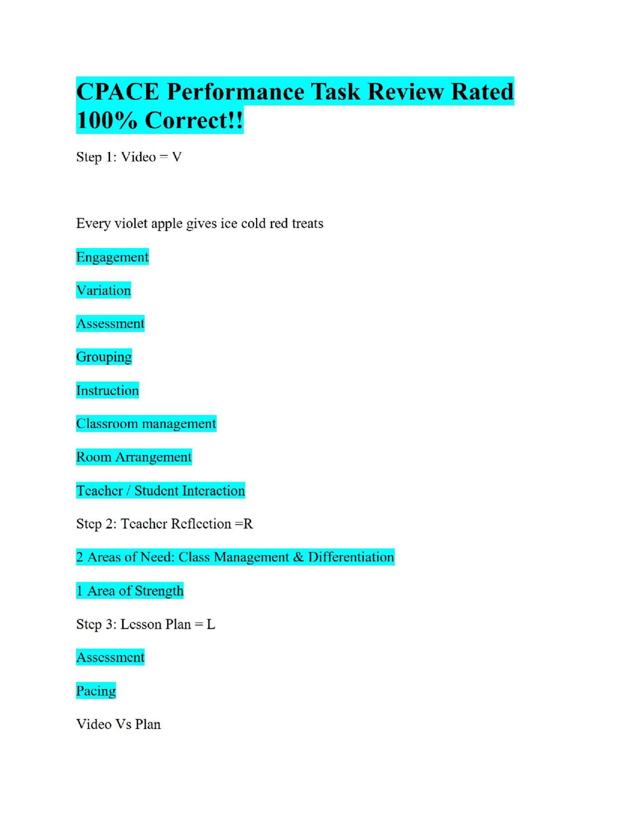 CPACE Performance Task Review Rated 100% Correct!! | Exams Educational Psychology | Docsity