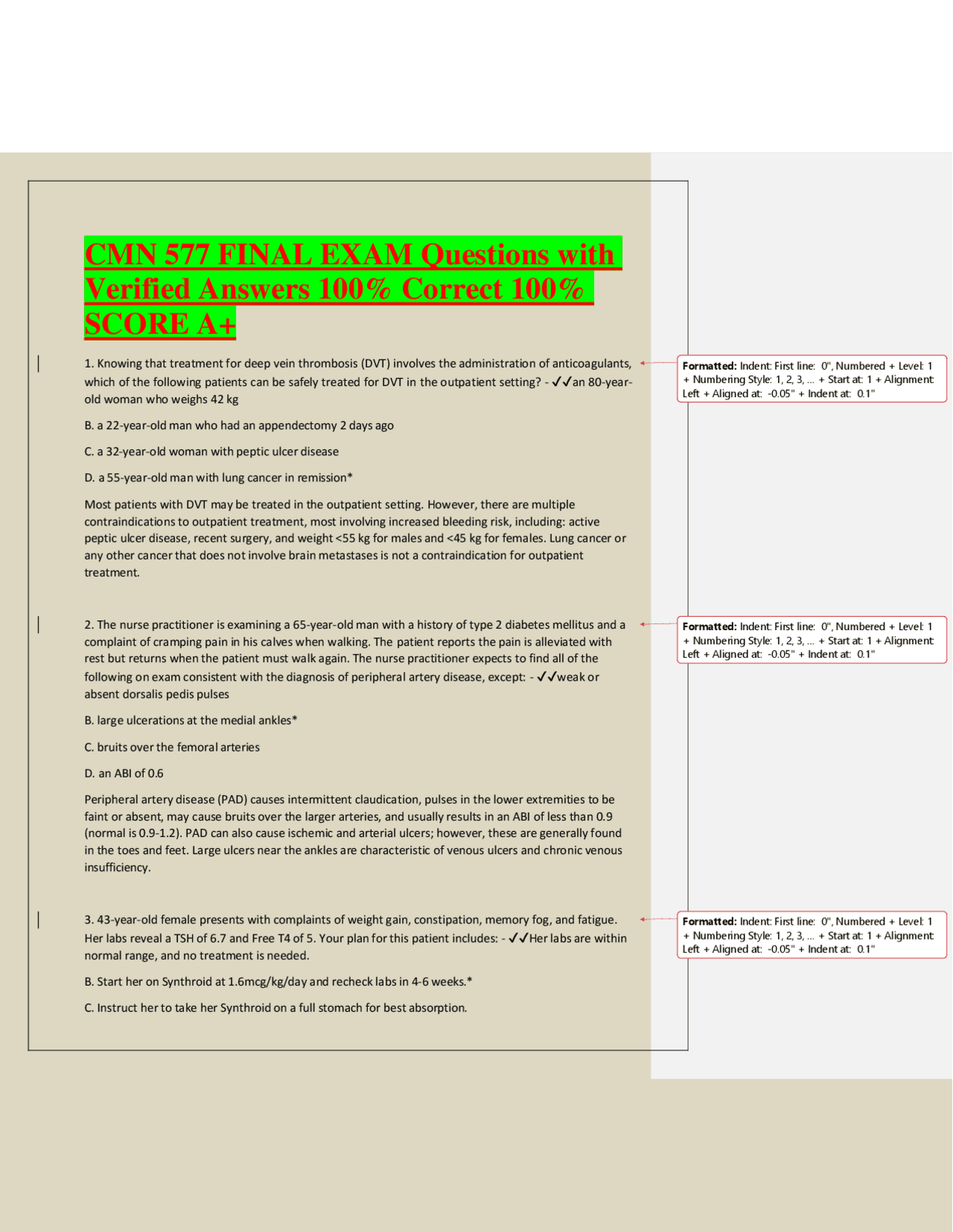 CMN 577 FINAL EXAM Questions with Verified Answers 100% Correct 100% ...