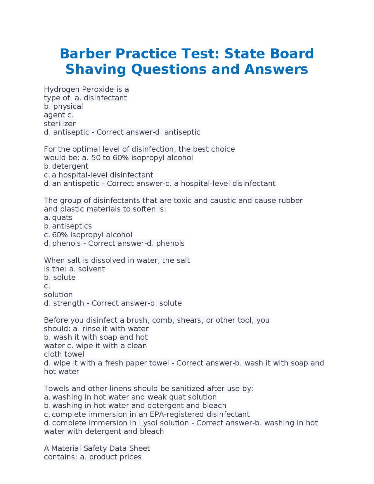 Barber Practice Test: State Board Shaving Questions and Answers | Exams ...