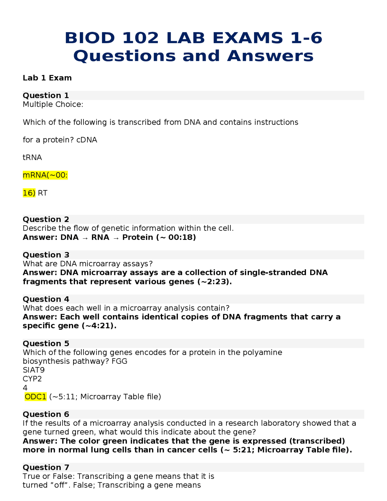 BIOD 102 Lab Exams 1-6: Questions and Answers | Exams Nursing | Docsity