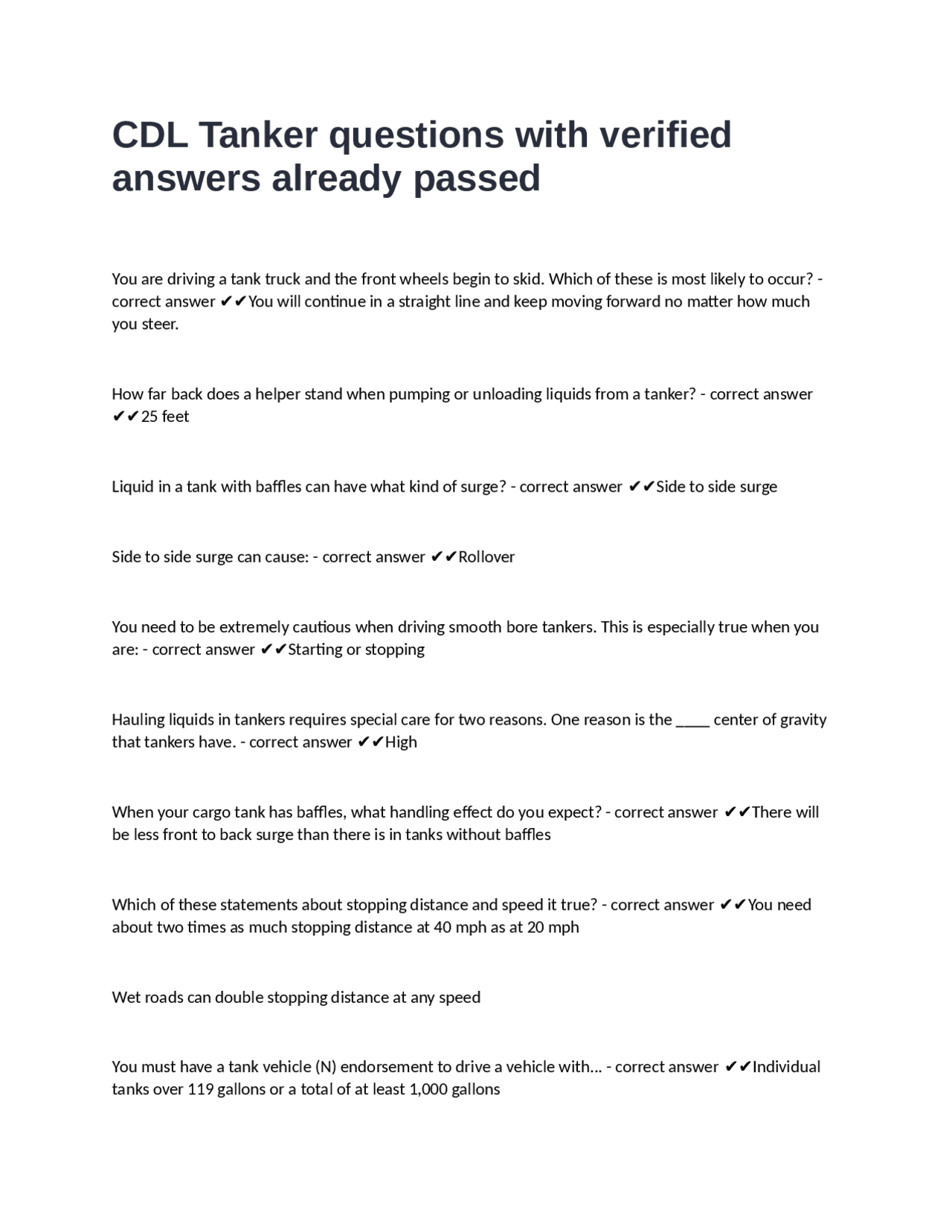 CDL Tanker Questions and Answers: Driving Safety and Regulations ...