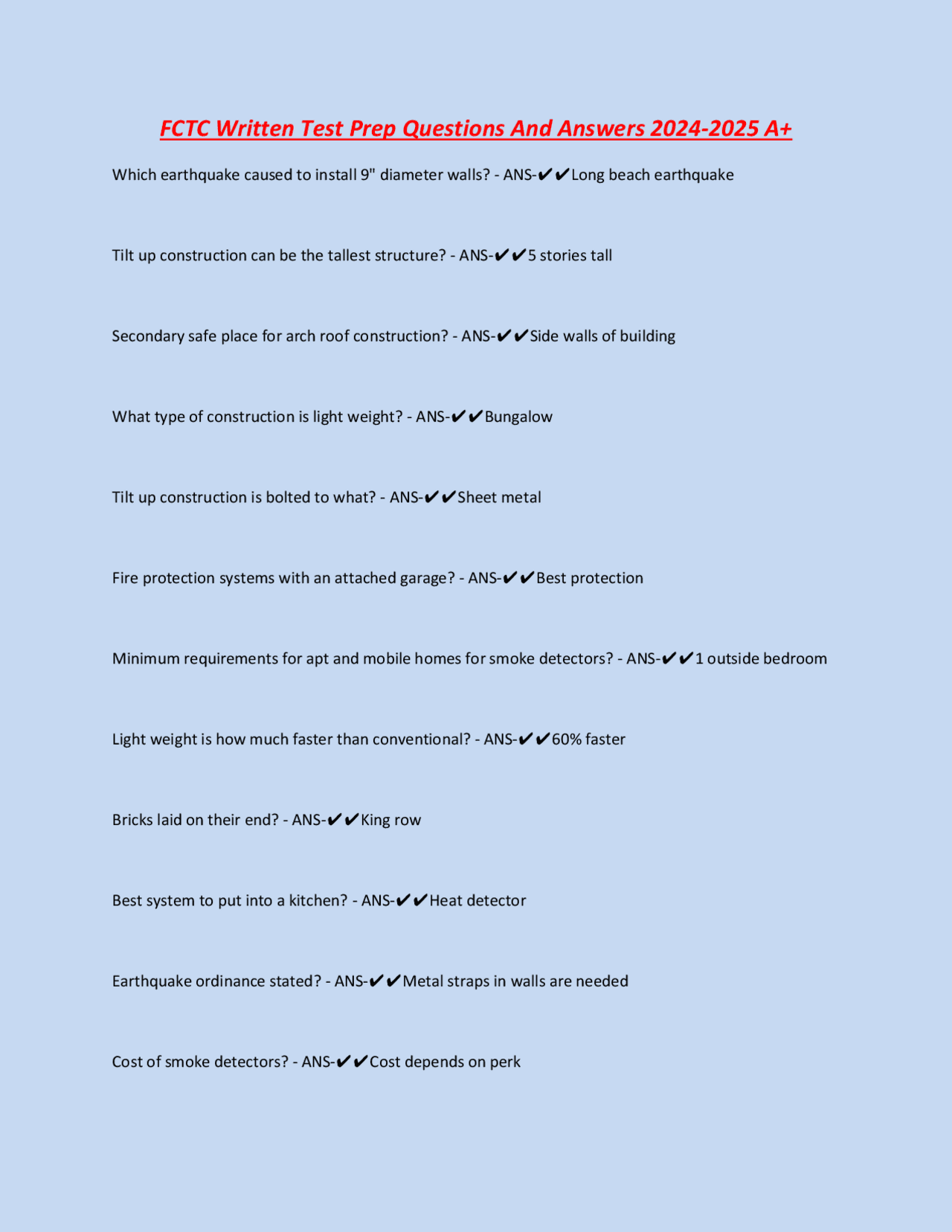 FCTC Written Test Prep Questions And Answers 2024-2025 | Exams Physics ...