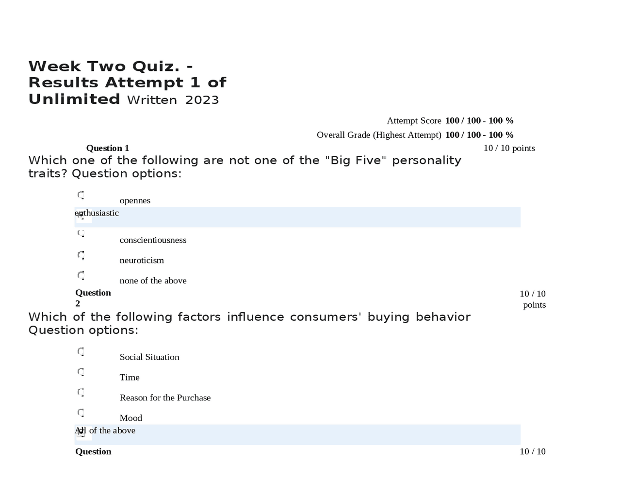 MKTG 201 Week 2 Quiz - Answers | Quizzes Marketing | Docsity