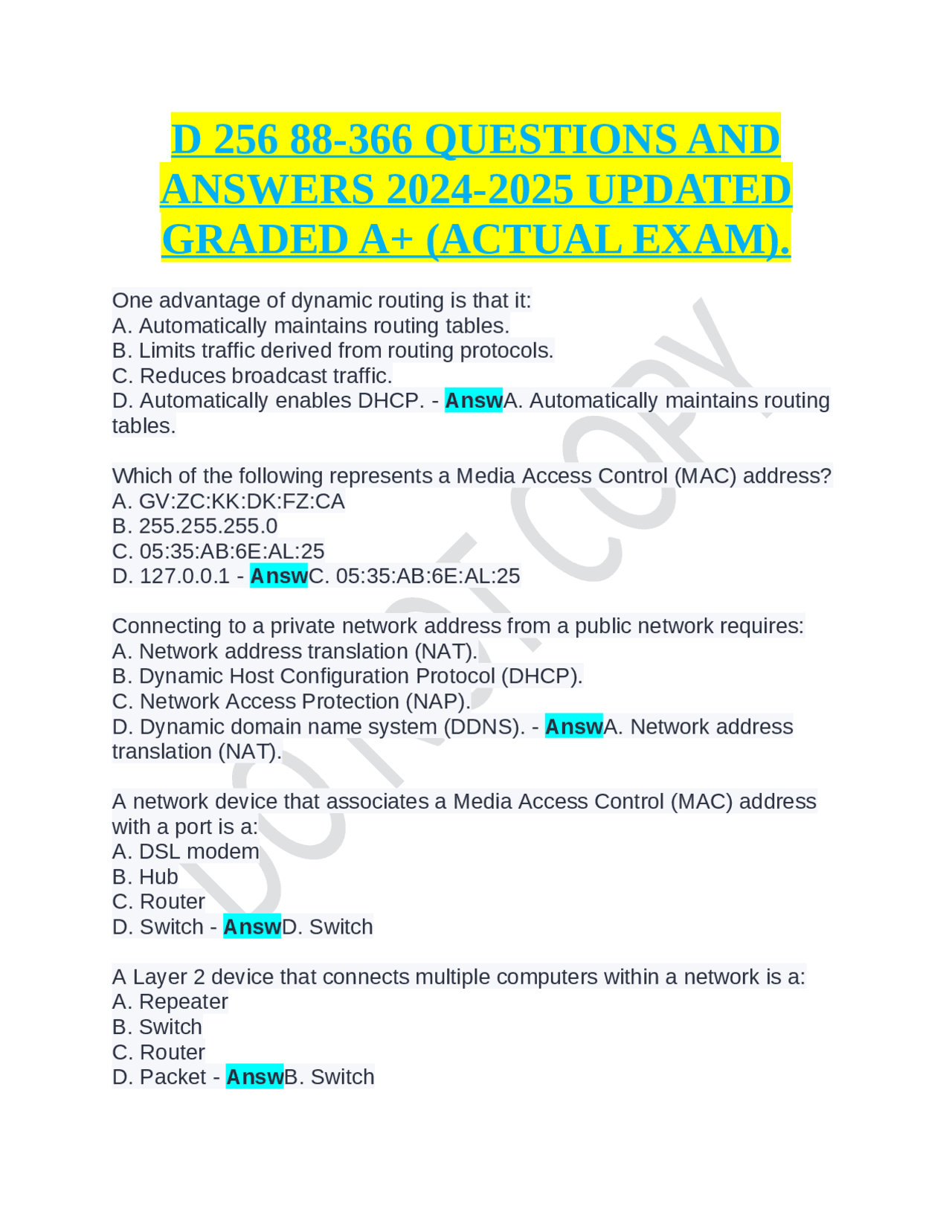 Networking Fundamentals: Multiple Choice Questions and Answers | Exams ...