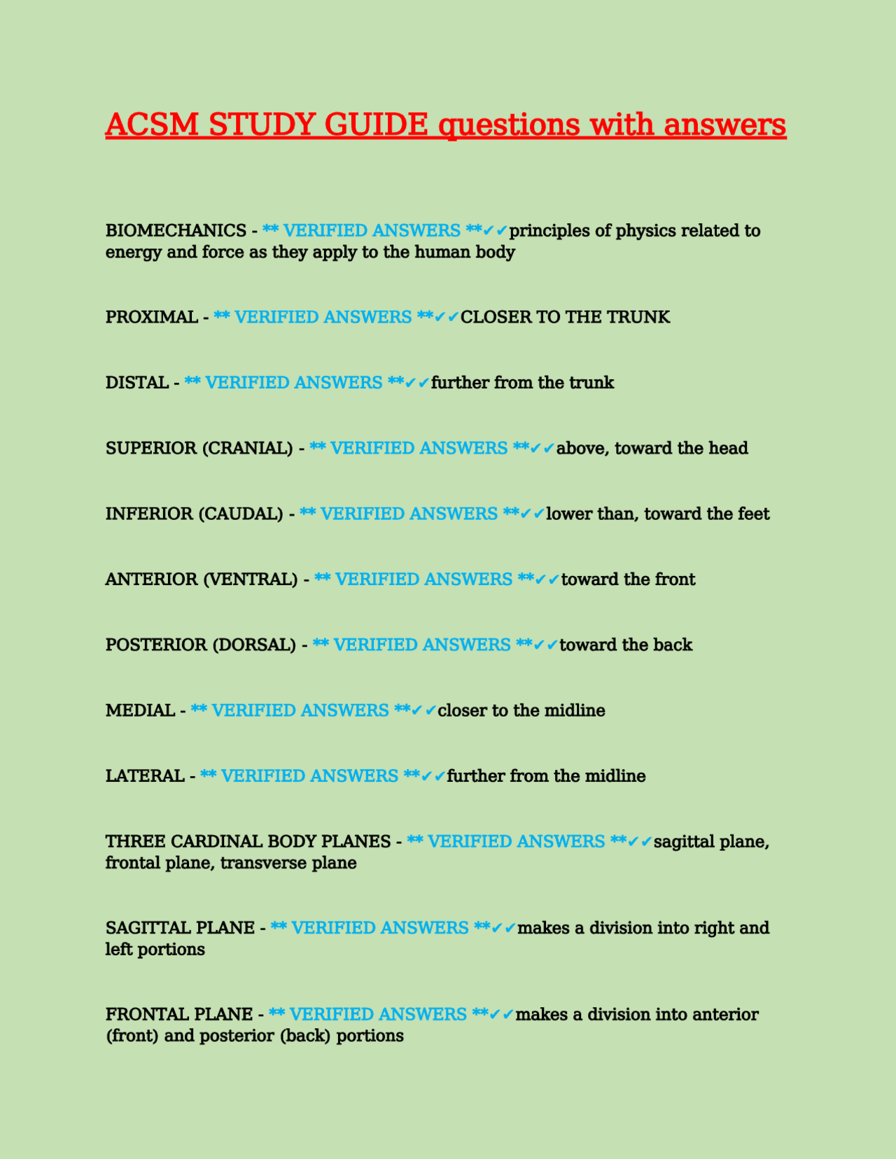 ACSM STUDY GUIDE questions with answers | Exams Chemistry | Docsity