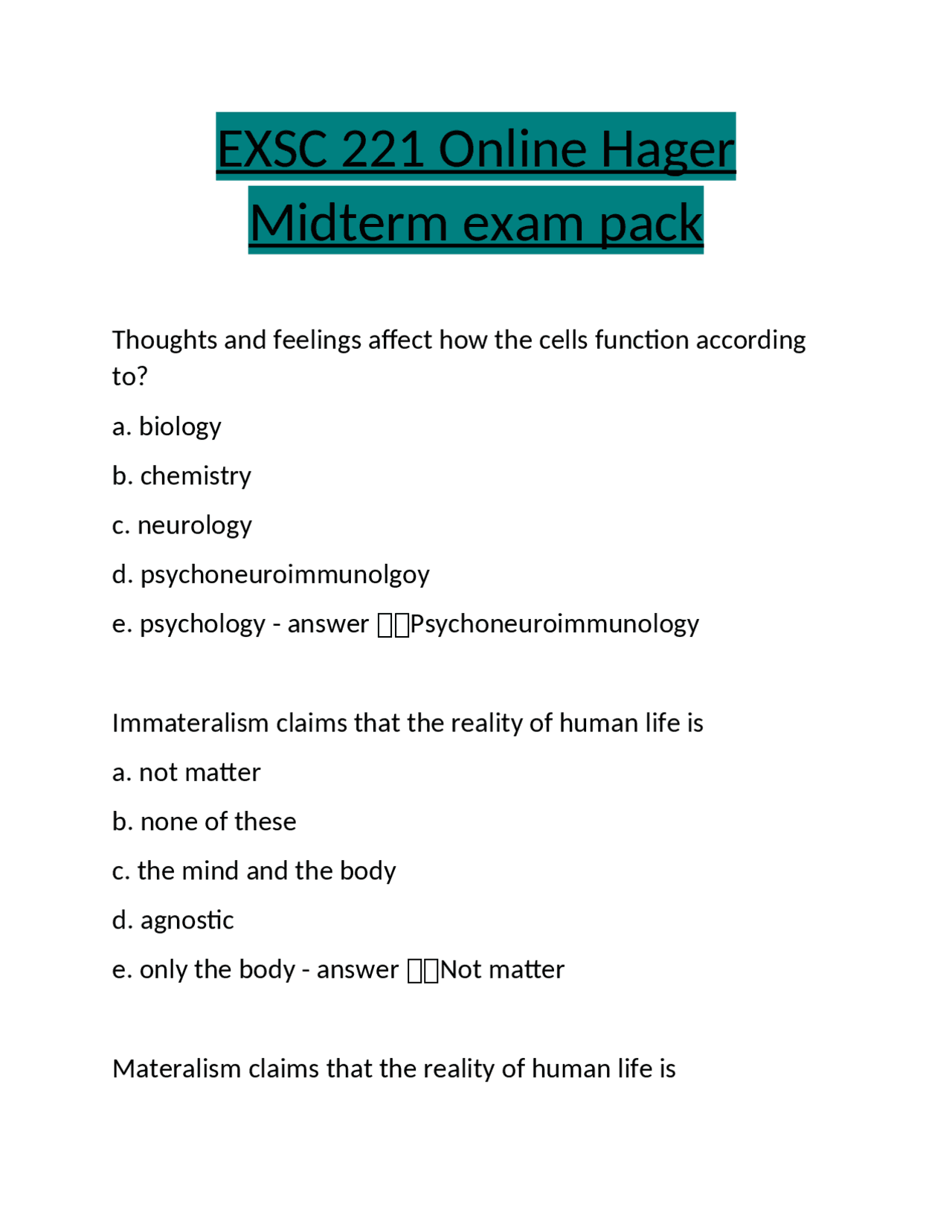 EXSC 221 Online Hager Midterm Exam Pack: Questions and Answers | Exams ...