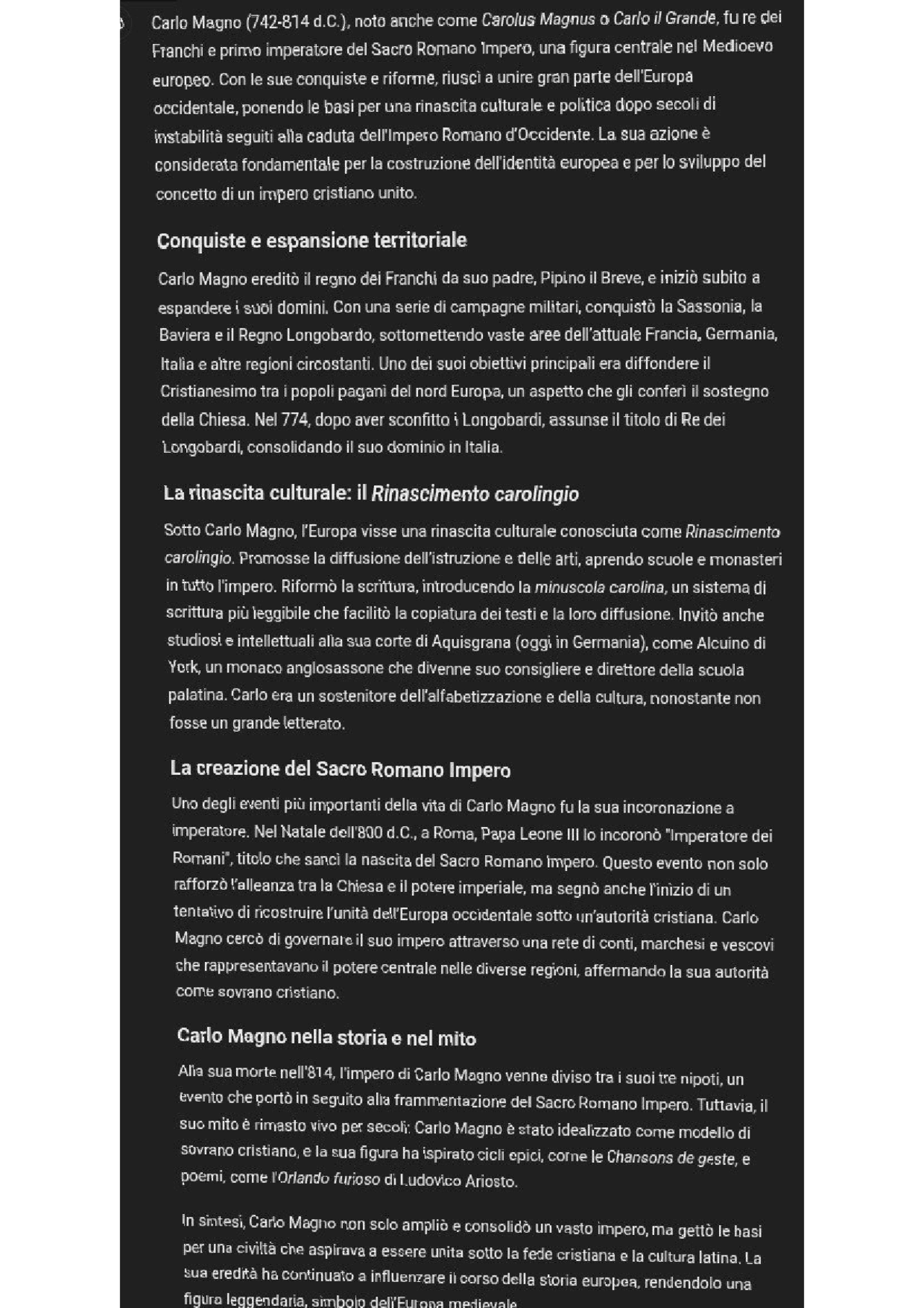 Carlo magno easy riassunto | Schemi e mappe concettuali di Storia | Docsity