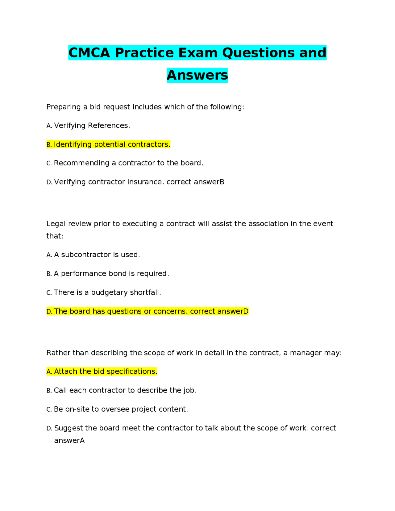 CMCA Practice Exam Questions and Answers: Community Association ...