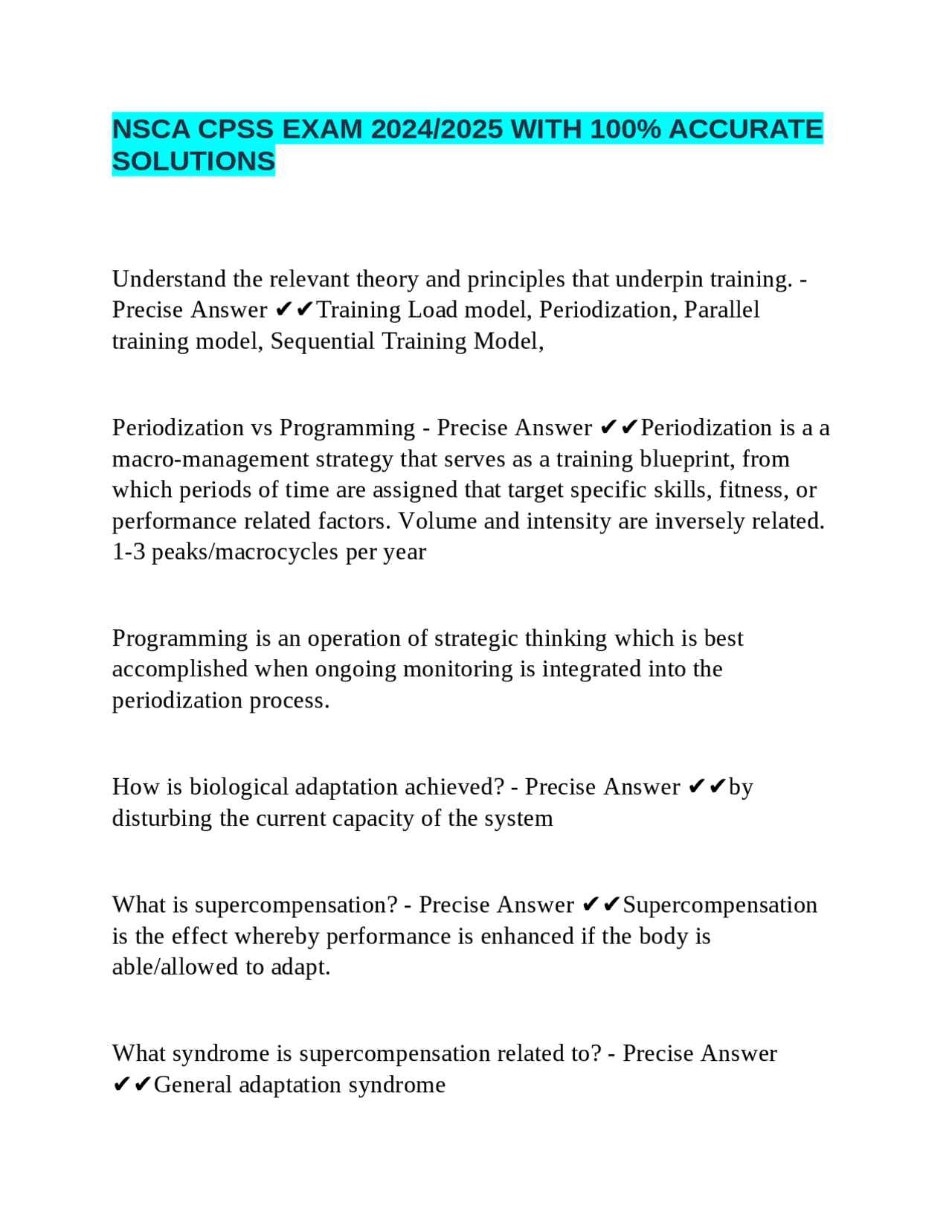 NSCA CPSS Exam 2024/2025: Training Load, Periodization, and Performance ...
