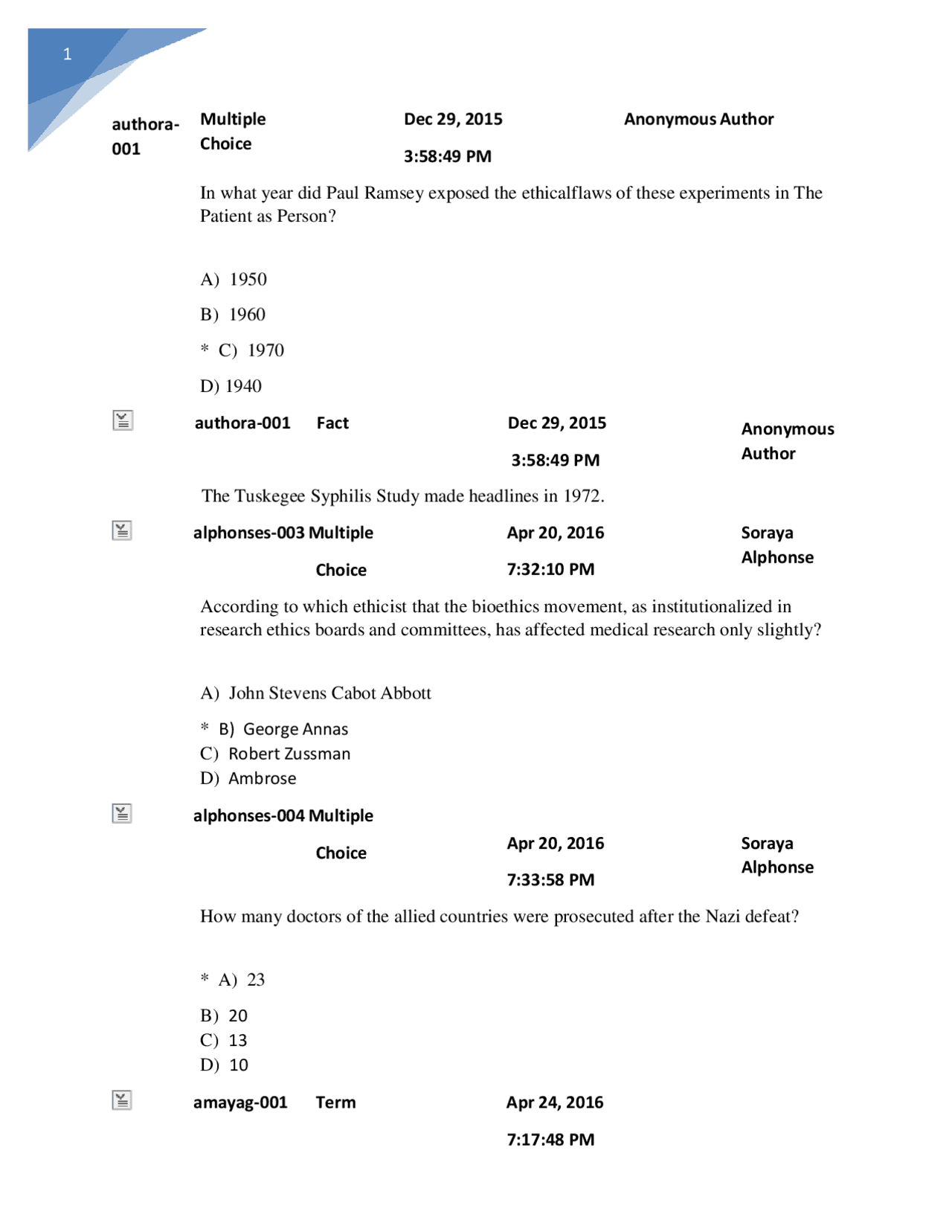 Ethics in Medical Research: Multiple Choice Questions and Answers ...
