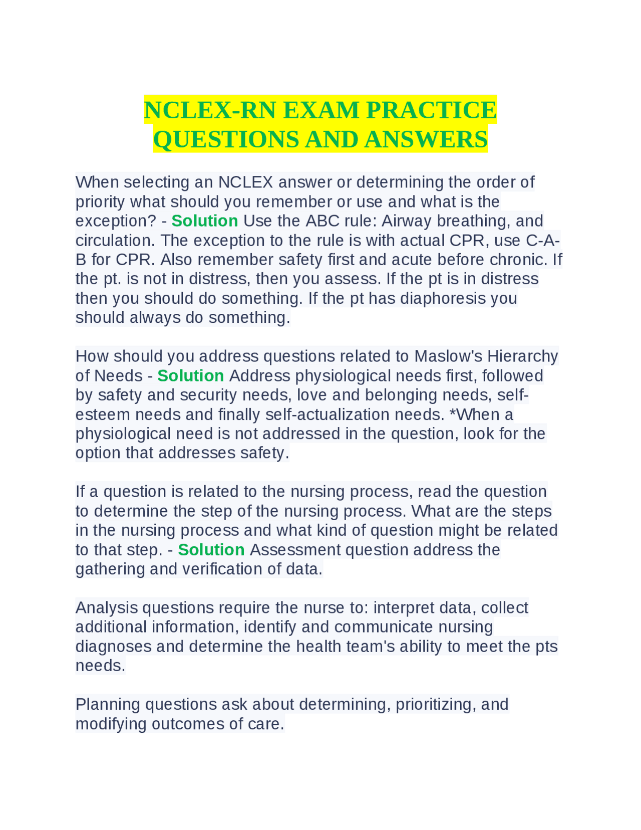 NCLEX-RN Exam Practice Questions and Answers: Key Concepts and Nursing ...