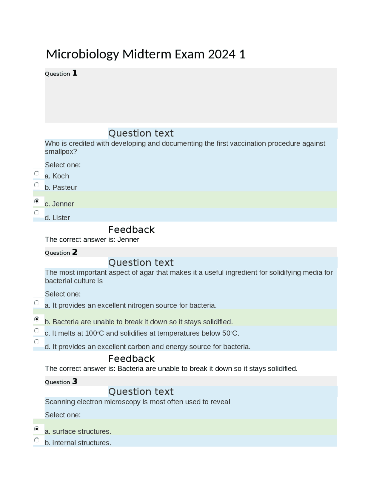 Microbiology Midterm Exam 2024: Multiple Choice Questions and Answers ...