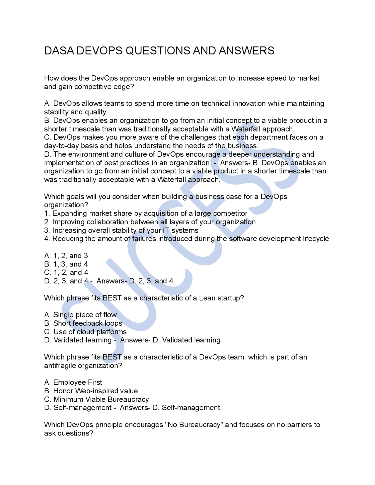 DASA DEVOPS QUESTIONS AND ANSWERS | Exams Social Sciences | Docsity