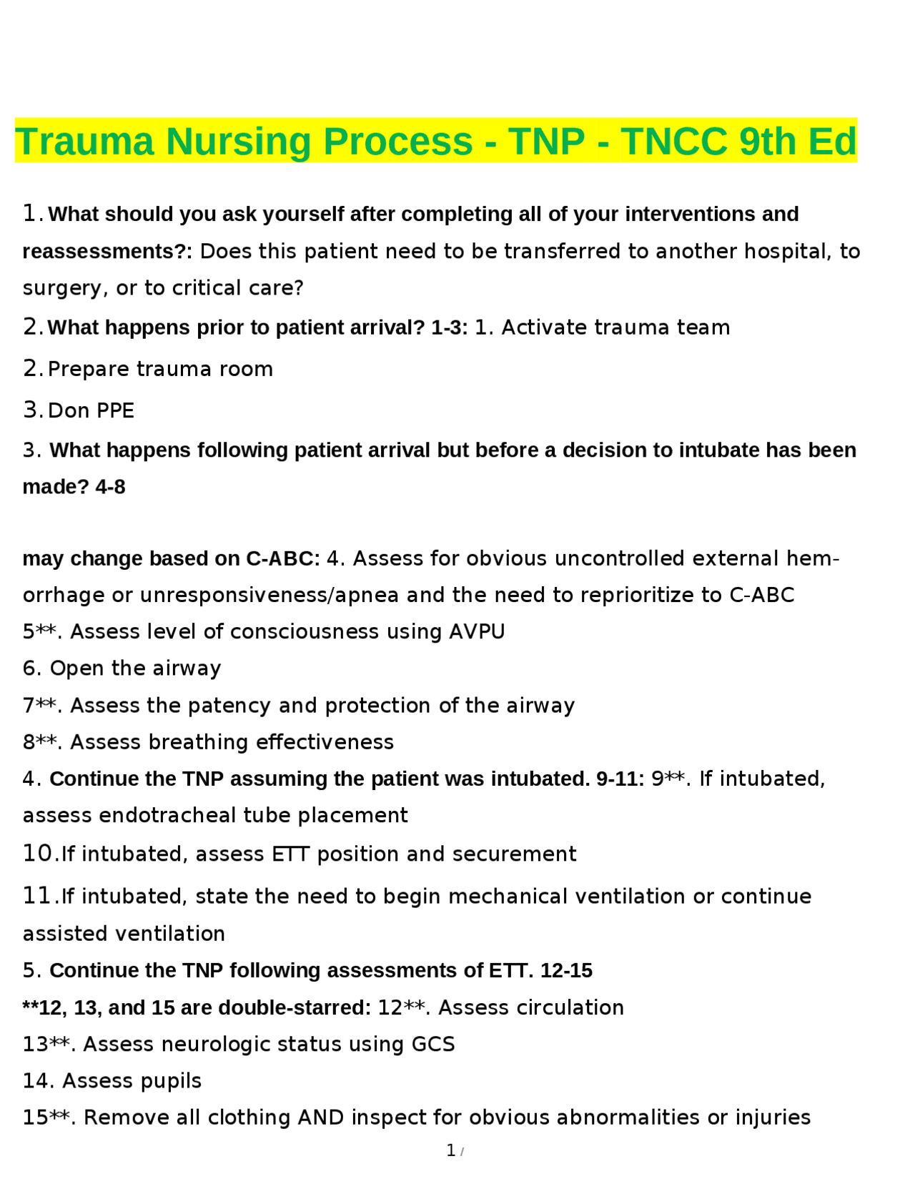 Trauma Nursing Process (TNP) & TNCC 9th Edition: Trauma Patient Care ...