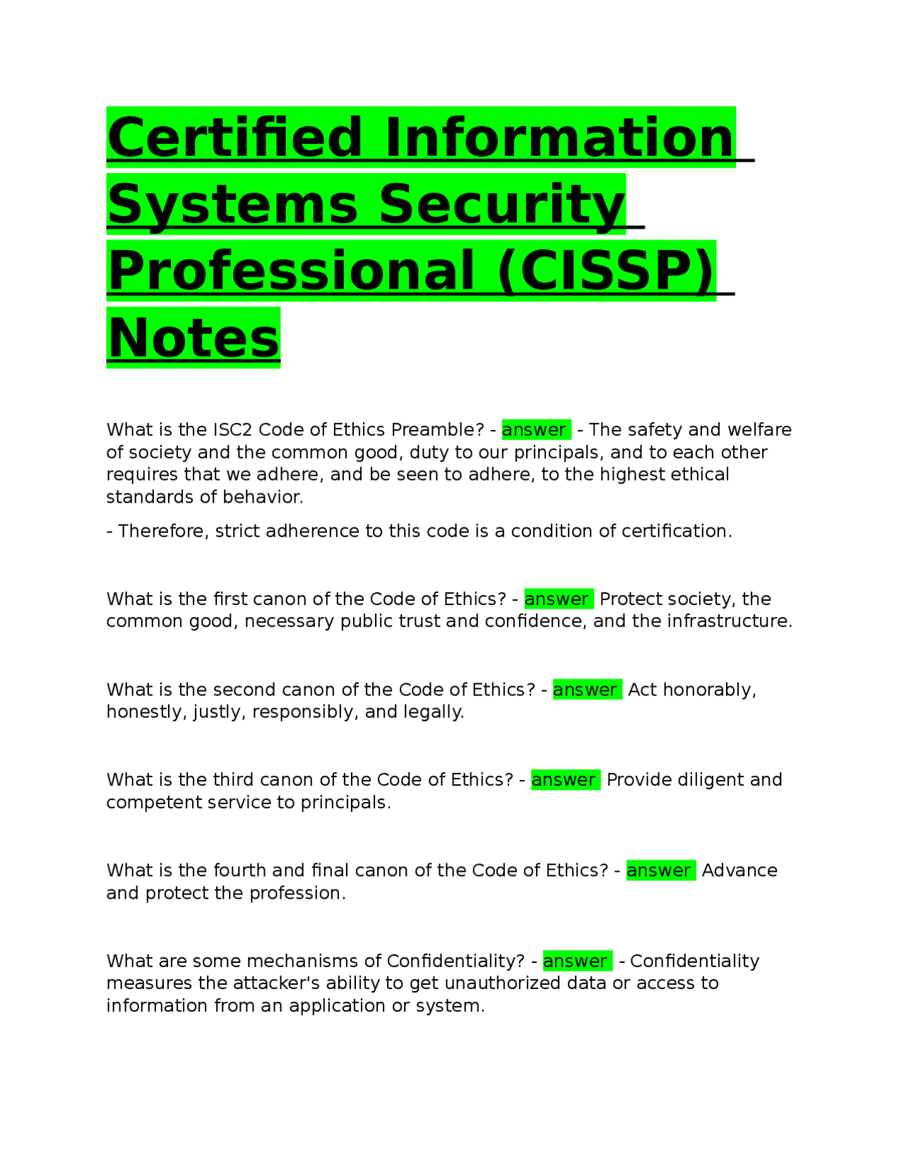 Certified Information Systems Security Professional (CISSP) Notes.docx ...