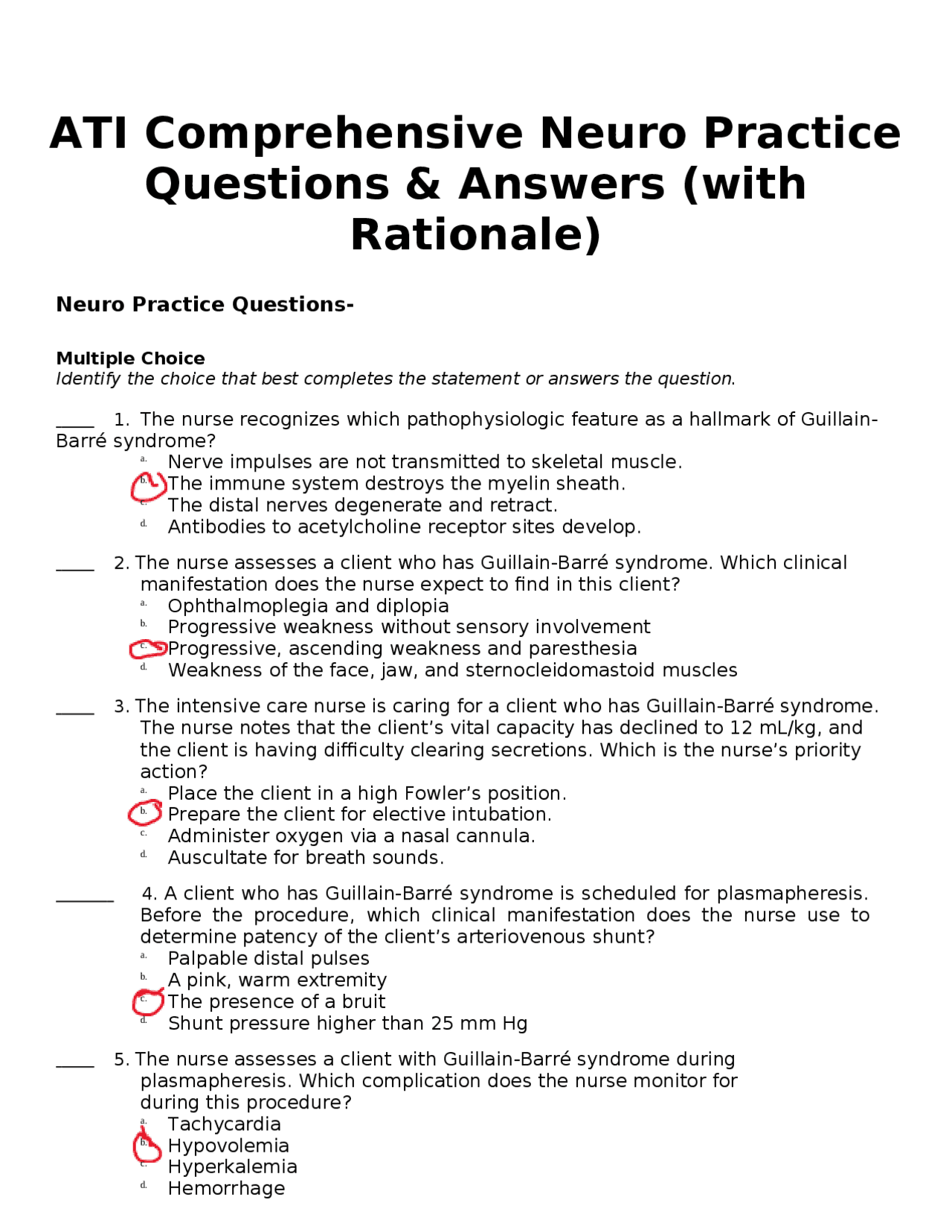 ATI Comprehensive Neuro Practice Questions & Answers (with Rationale ...
