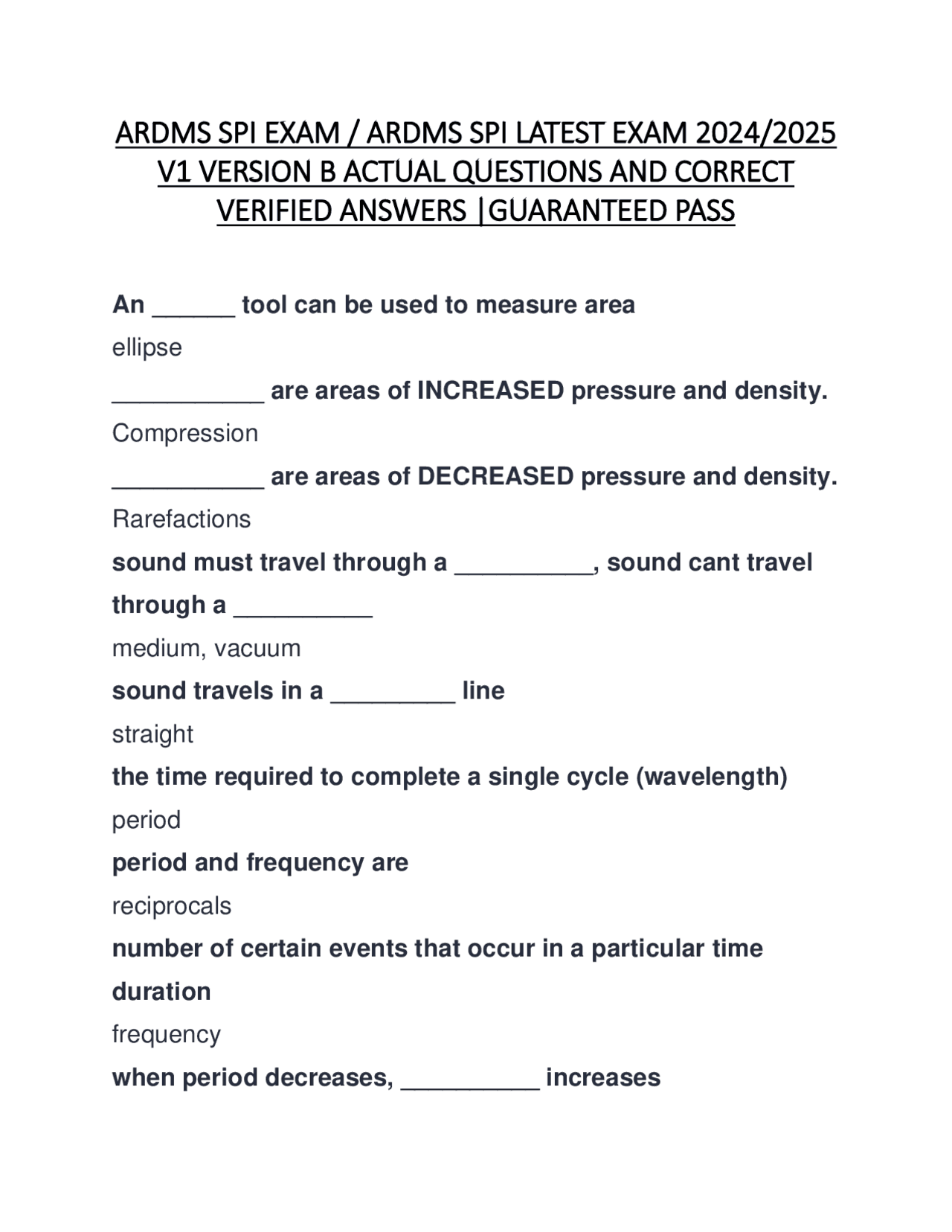 ARDMS SPI EXAM / ARDMS SPI LATEST EXAM 2024/2025 V1 VERSION B ACTUAL ...