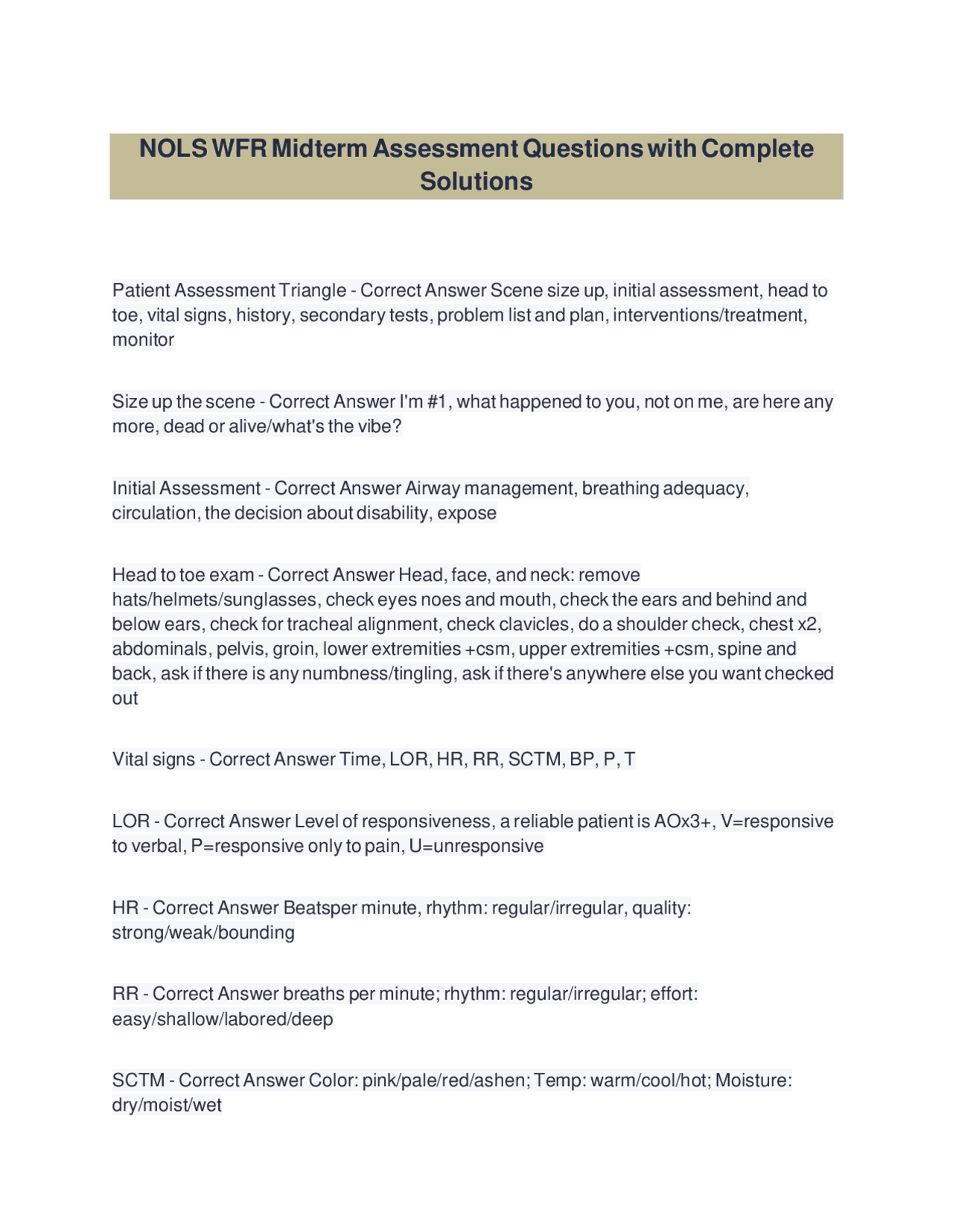 NOLS WFR Midterm: Patient Assessment & Emergency Response | Exams ...