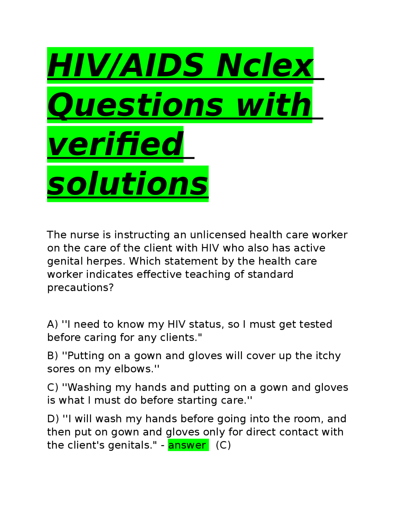 HIV/AIDS Nclex Questions with Verified Solutions | Exams Biology | Docsity