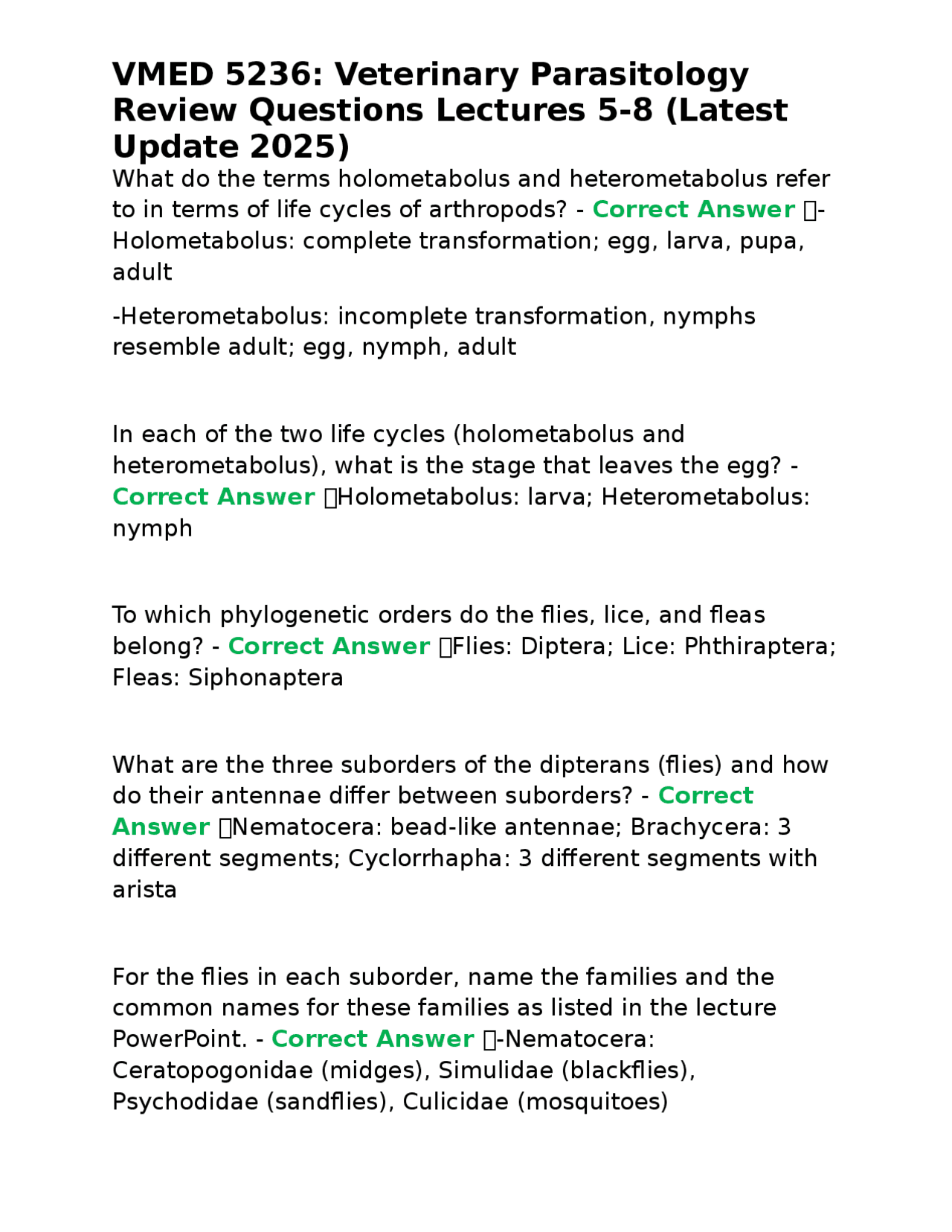 VMED 5236: Veterinary Parasitology Review Questions Lectures 5-8 ...