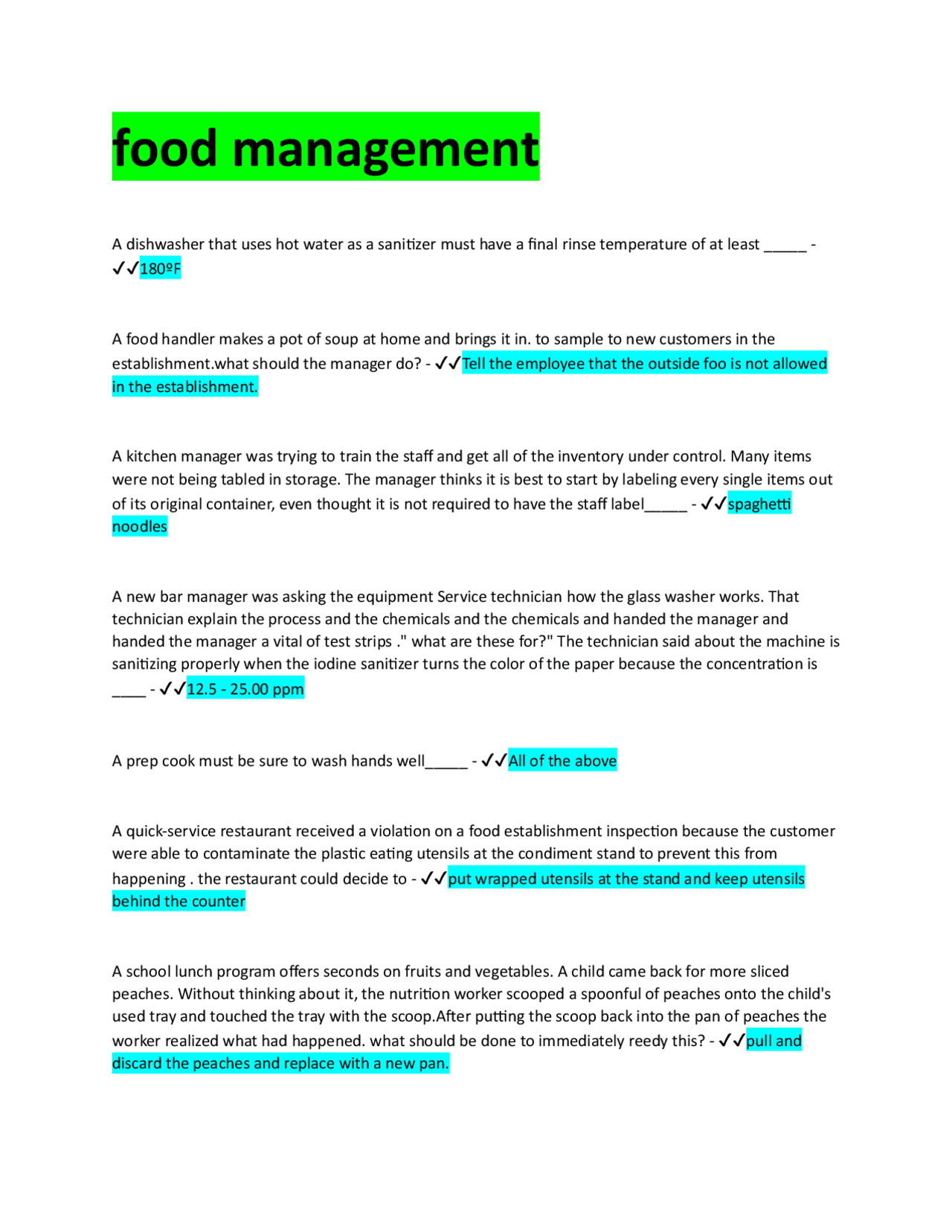 Food Safety Multiple Choice Questions and Answers | Exams Food science ...