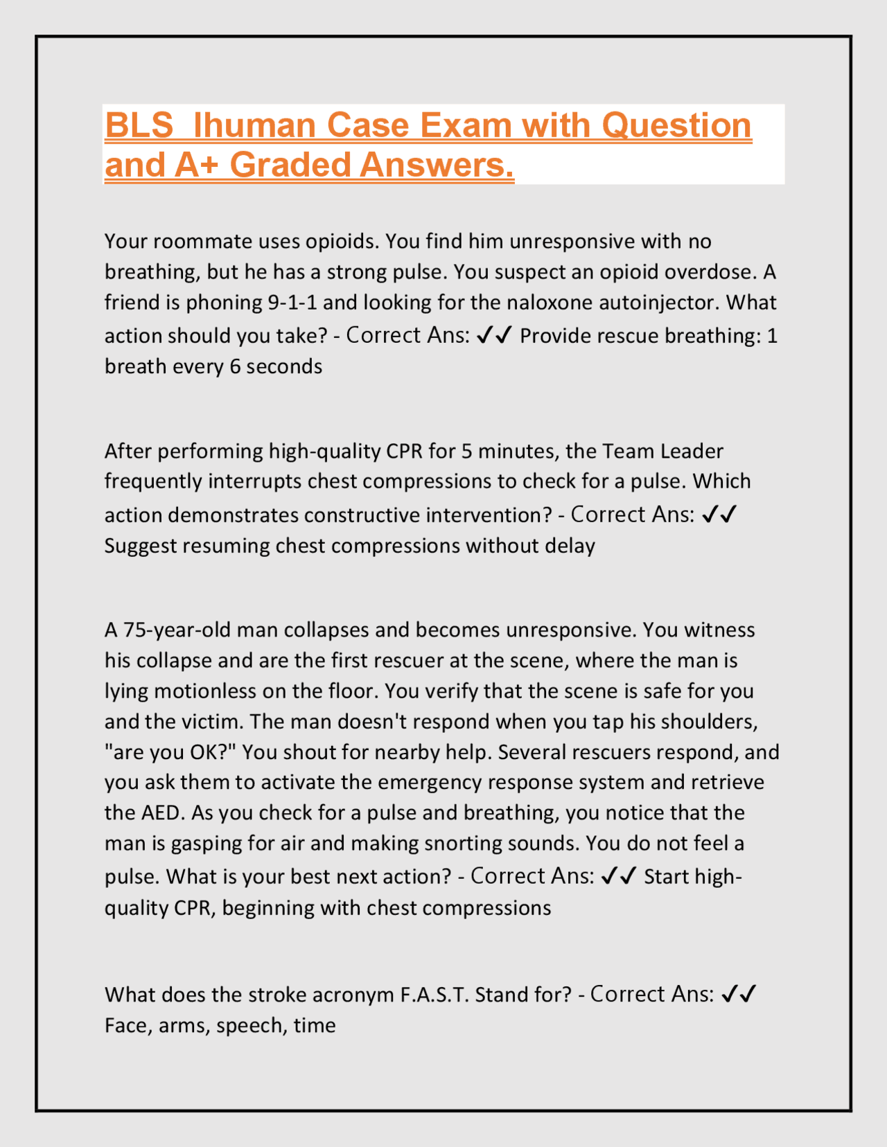 CPR and First Aid Questions and Answers | Exams Nursing | Docsity