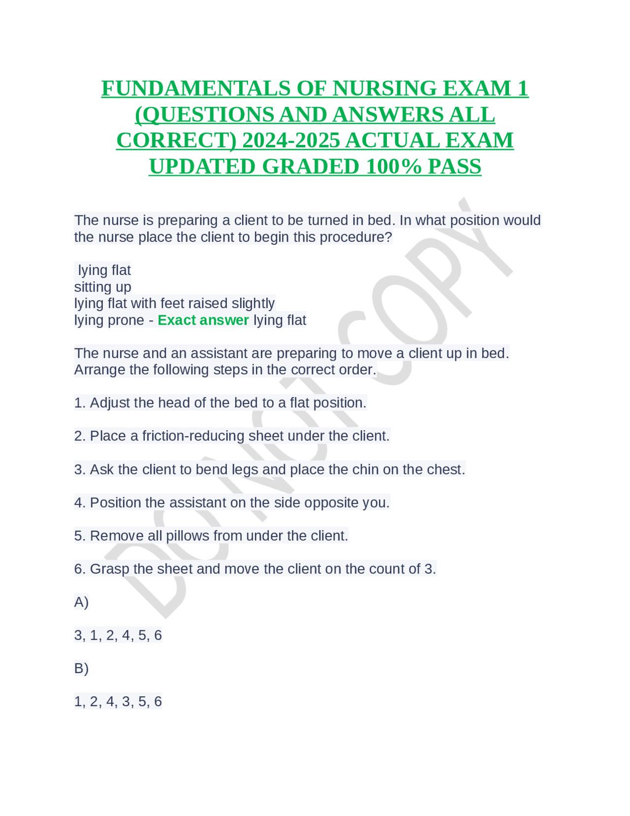 Fundamentals of Nursing Exam 1: Questions and Answers | Exams Nursing ...