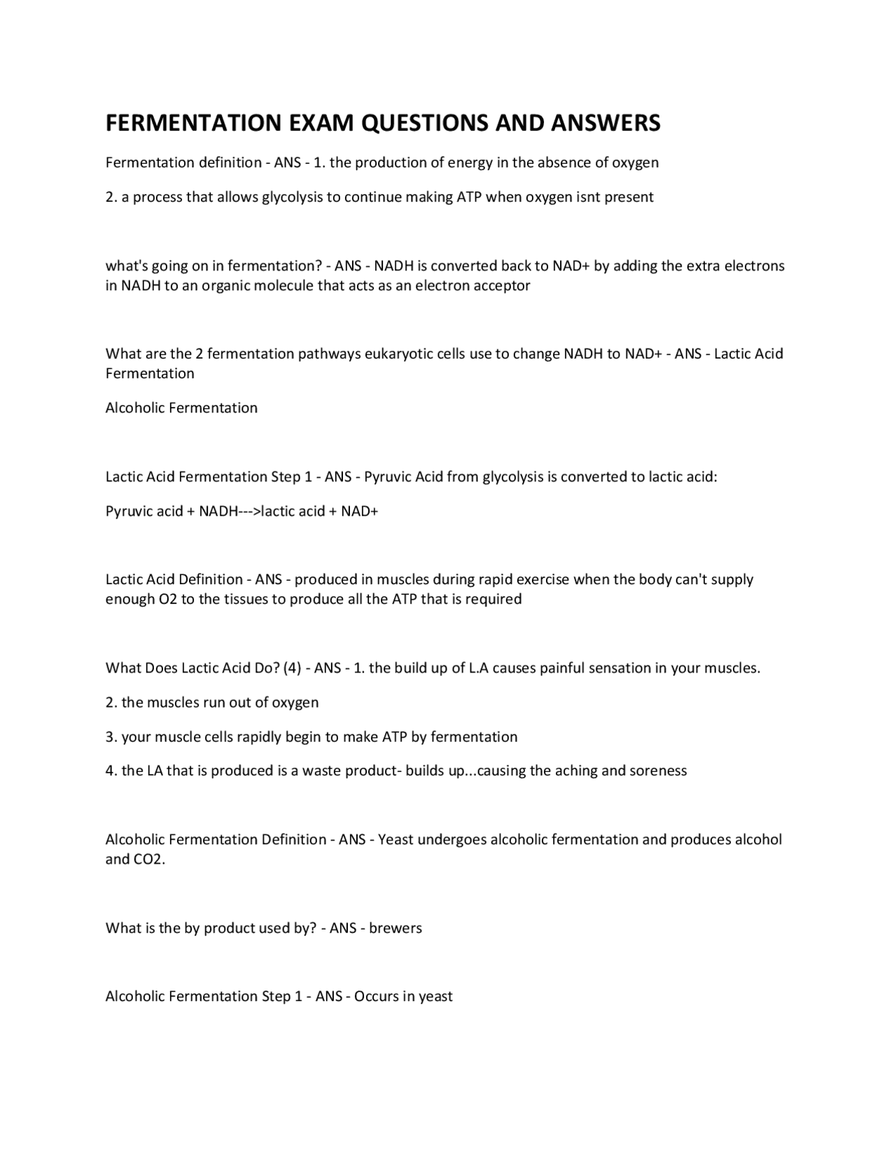 Fermentation Exam Questions and Answers: A Guide to Cellular Respiration | Exams Food Science ...