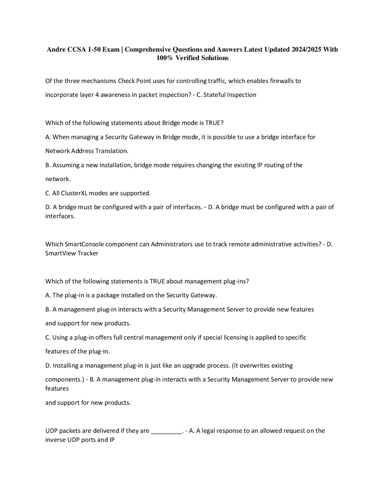 Andre CCSA 1-50 Exam: Comprehensive Questions and Answers | Exams Anatomy | Docsity