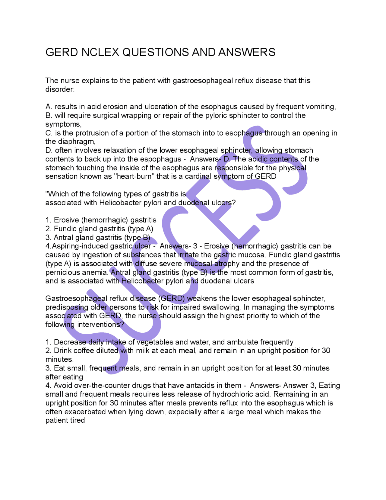 GERD and Peptic Ulcer Disease: NCLEX Questions and Answers | Exams ...