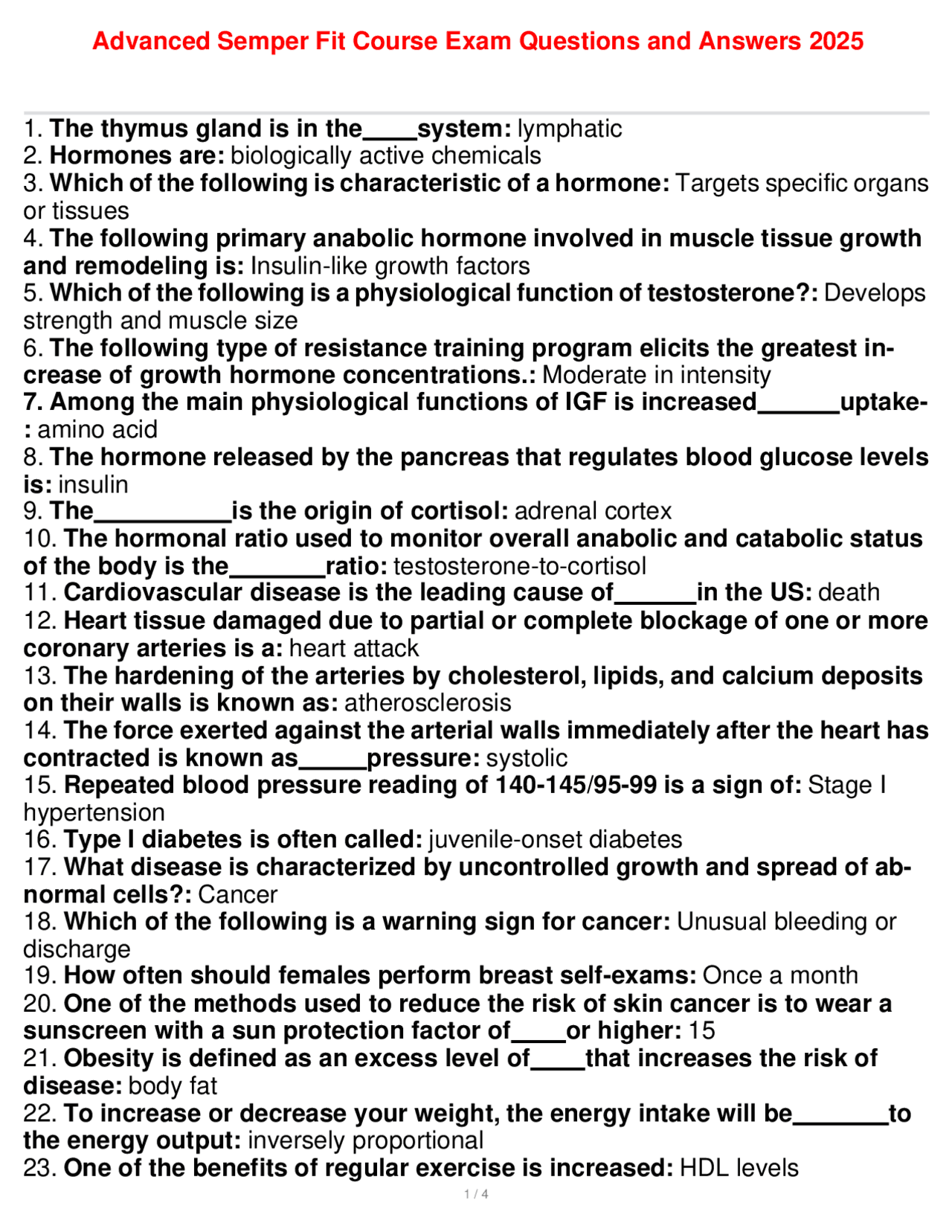 Advanced Semper Fit Course Exam Questions and Answers 2025 | Exams ...