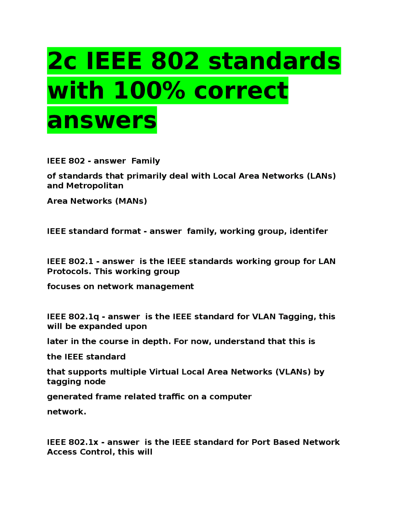 IEEE 802 Standards: A Comprehensive Guide with Answers | Exams Biology ...