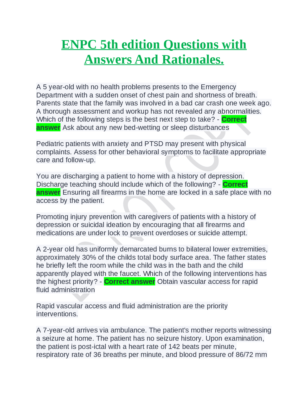 ENPC 5th Edition: Questions, Answers, and Rationales | Exams Medicine ...